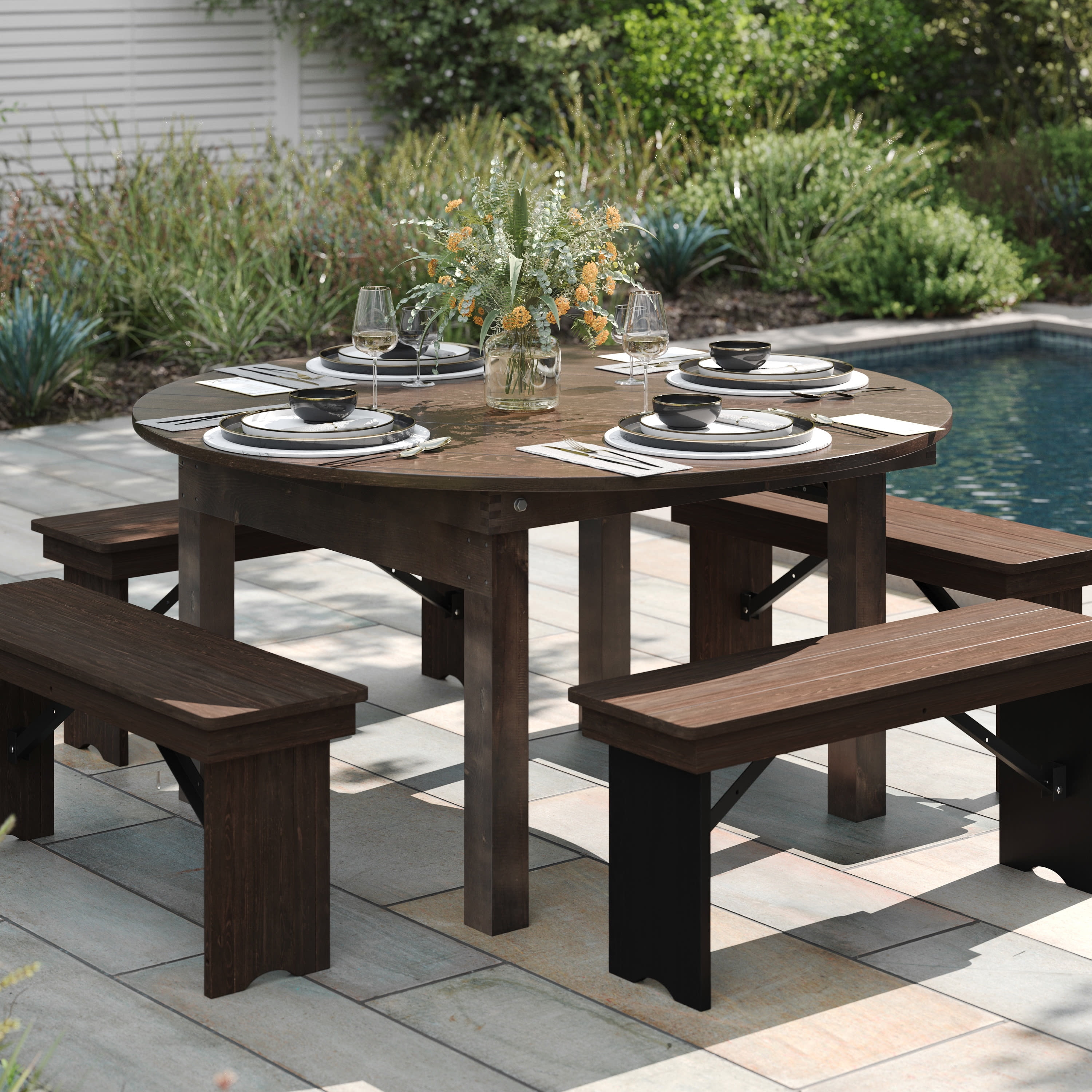 Flash Furniture HERCULES 60" Round Wooden Farmhouse Folding Table ...