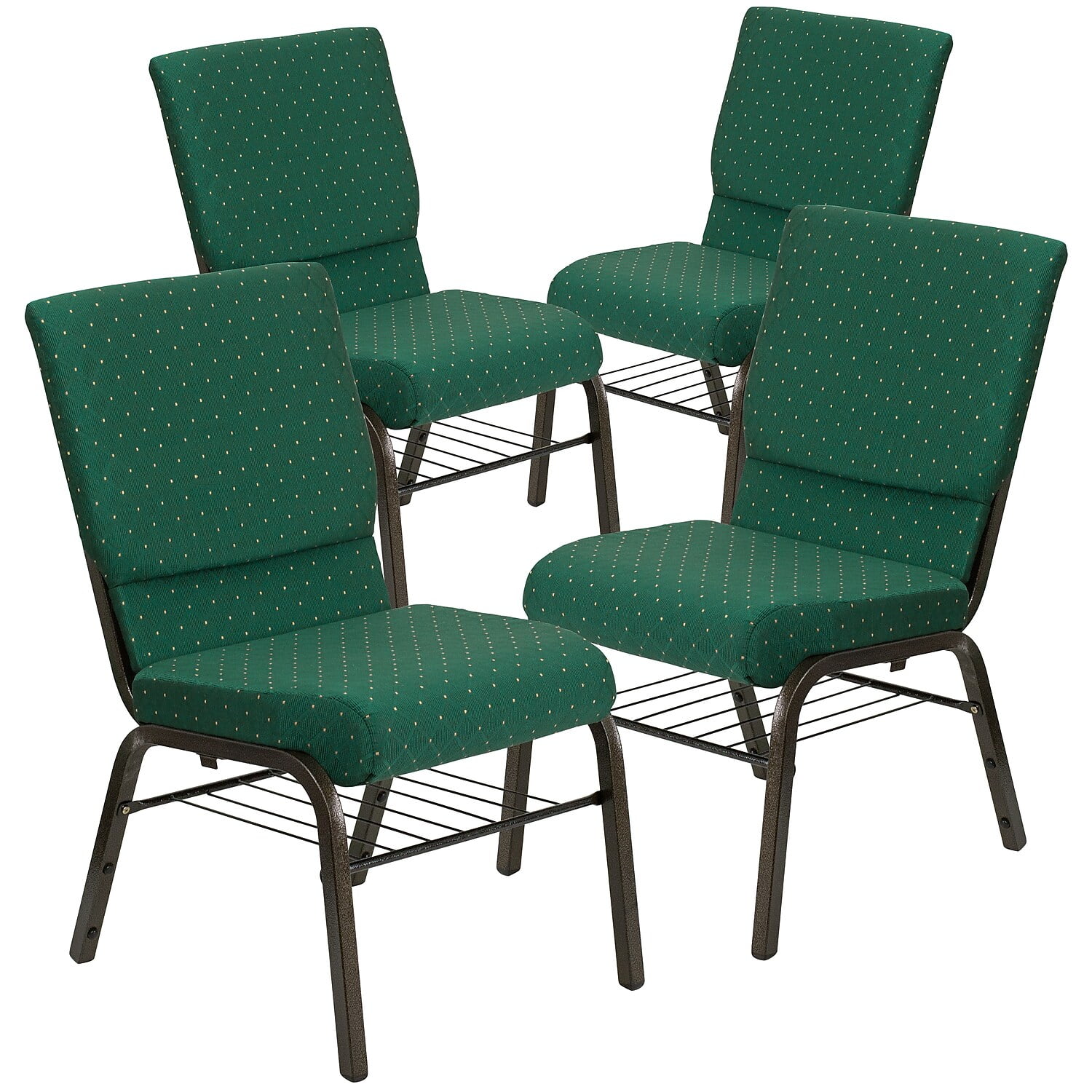 4 Pk. 18.5''W Green Patterned Fabric Church Chair, Book Rack - Gold ...