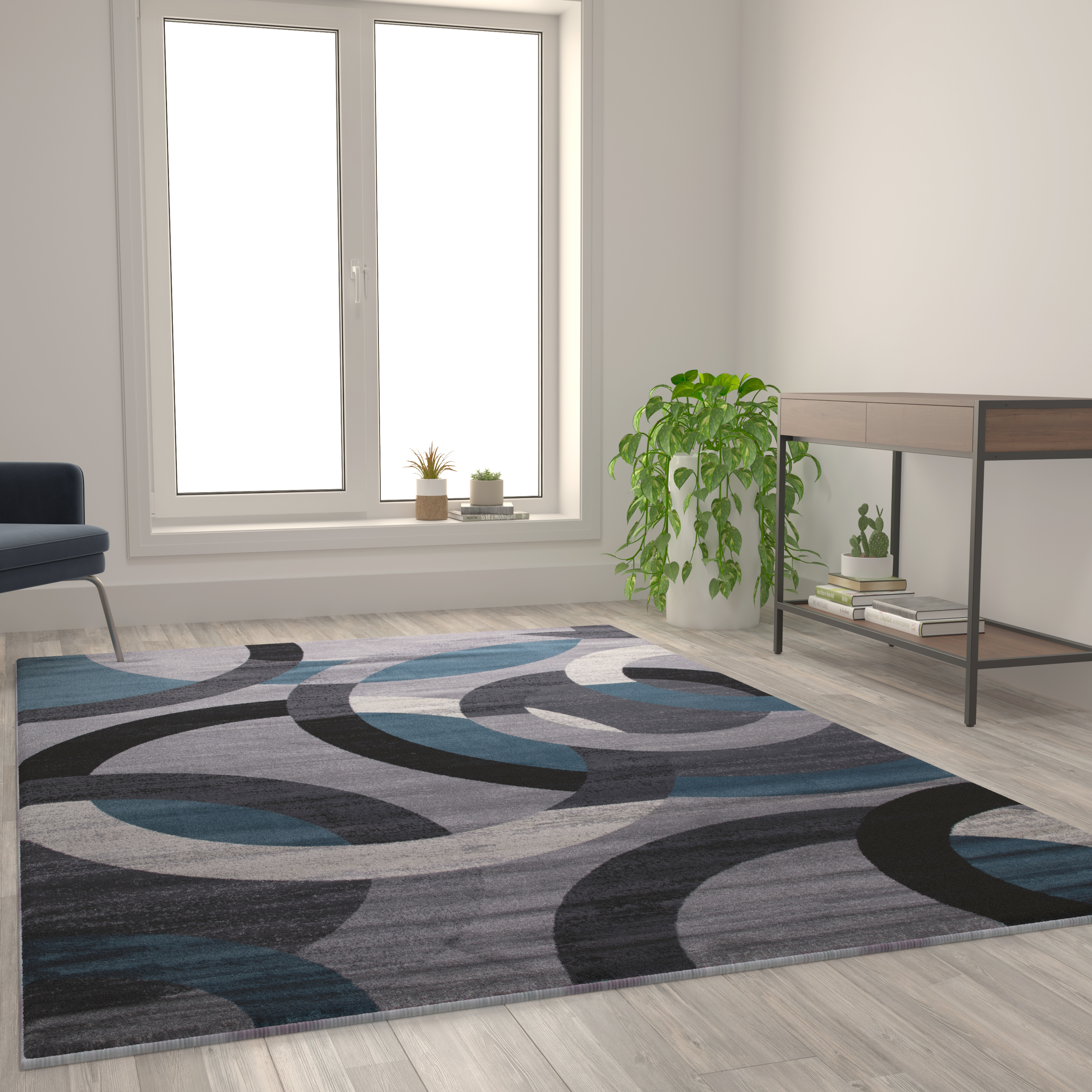 Flash Furniture Harken Collection Geometric 6' x 9' Blue and Gray ...