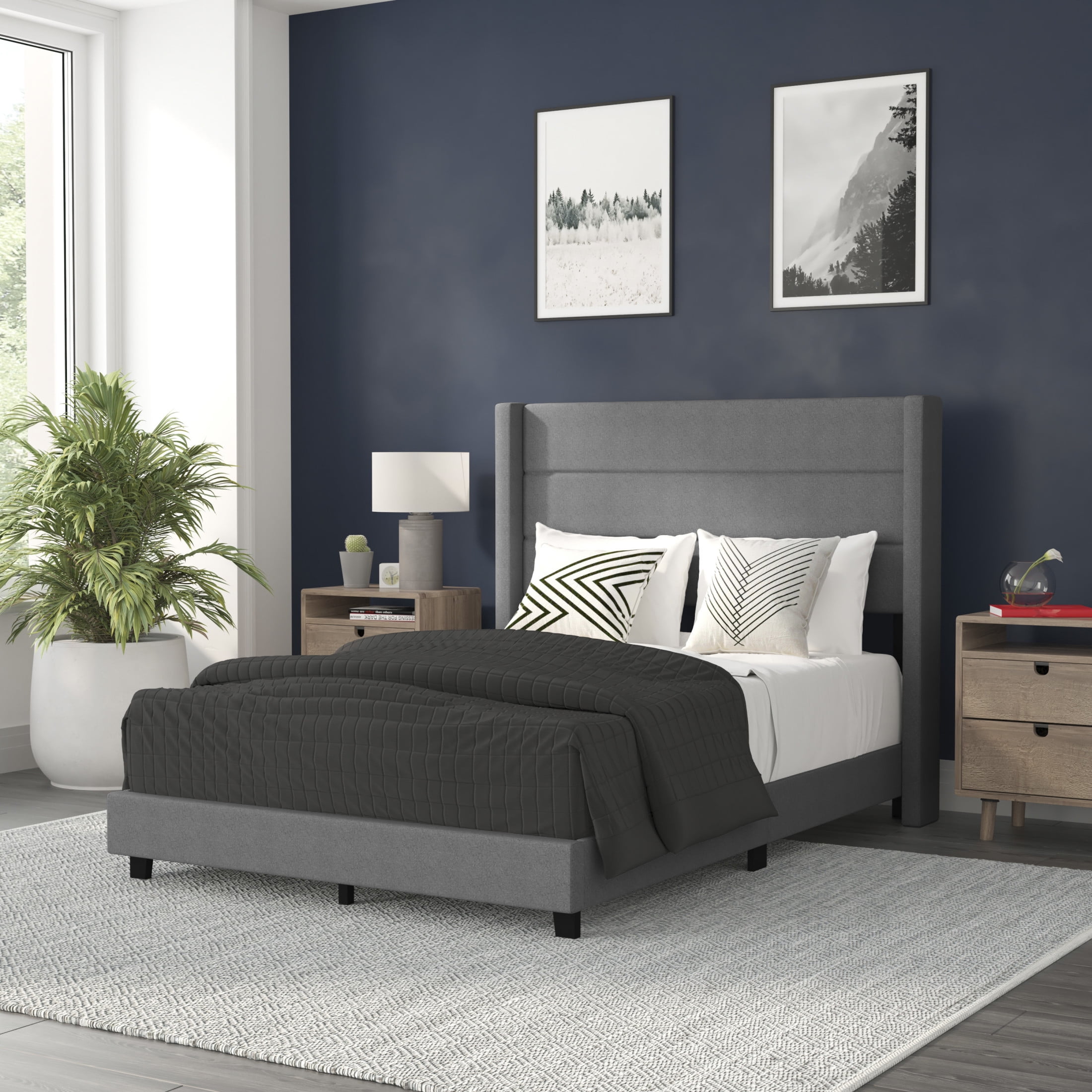 Flash Furniture Hollis Wingback Upholstered Platform Bed, Gray, Full ...