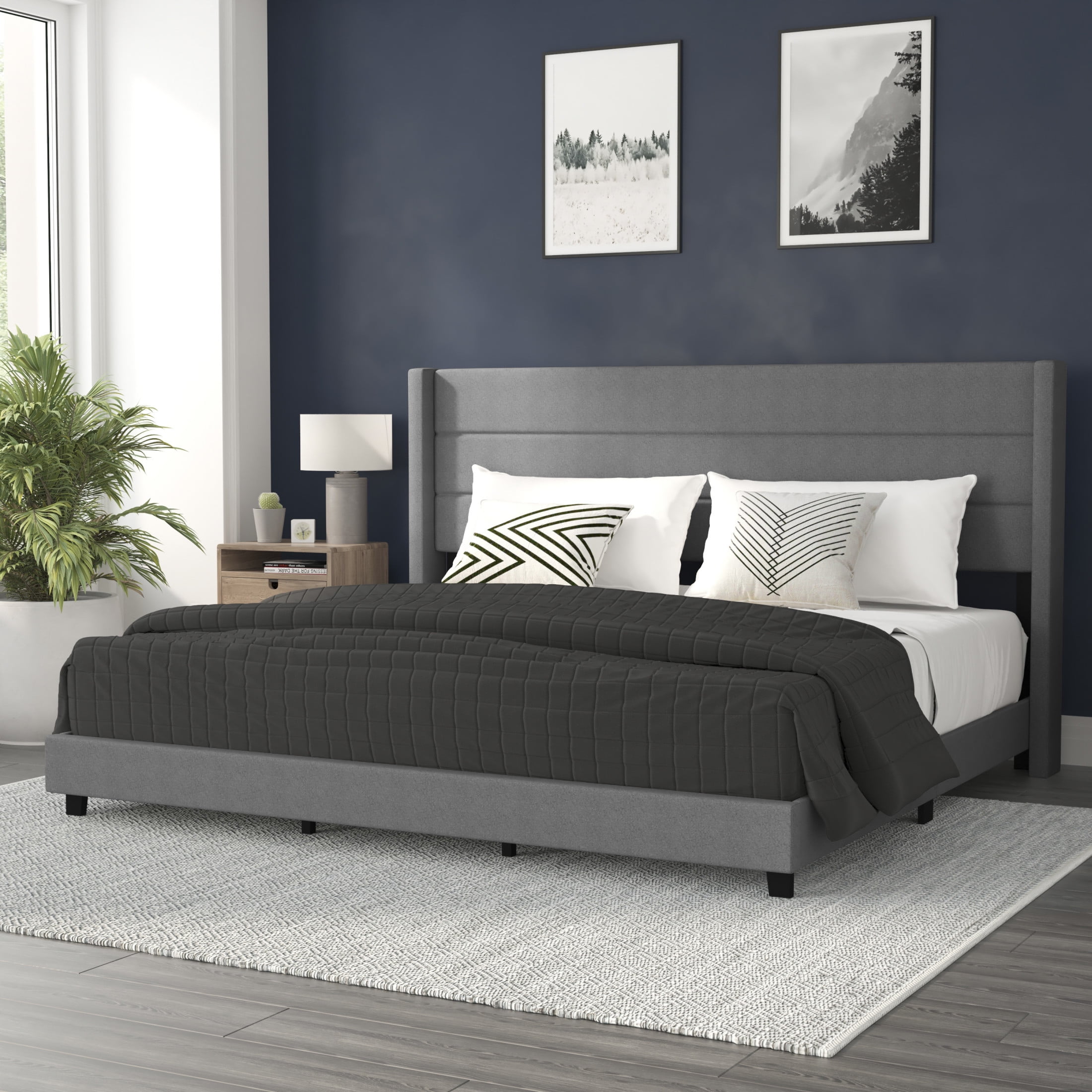 Flash Furniture Hollis Wingback Upholstered Platform Bed, Gray, King ...