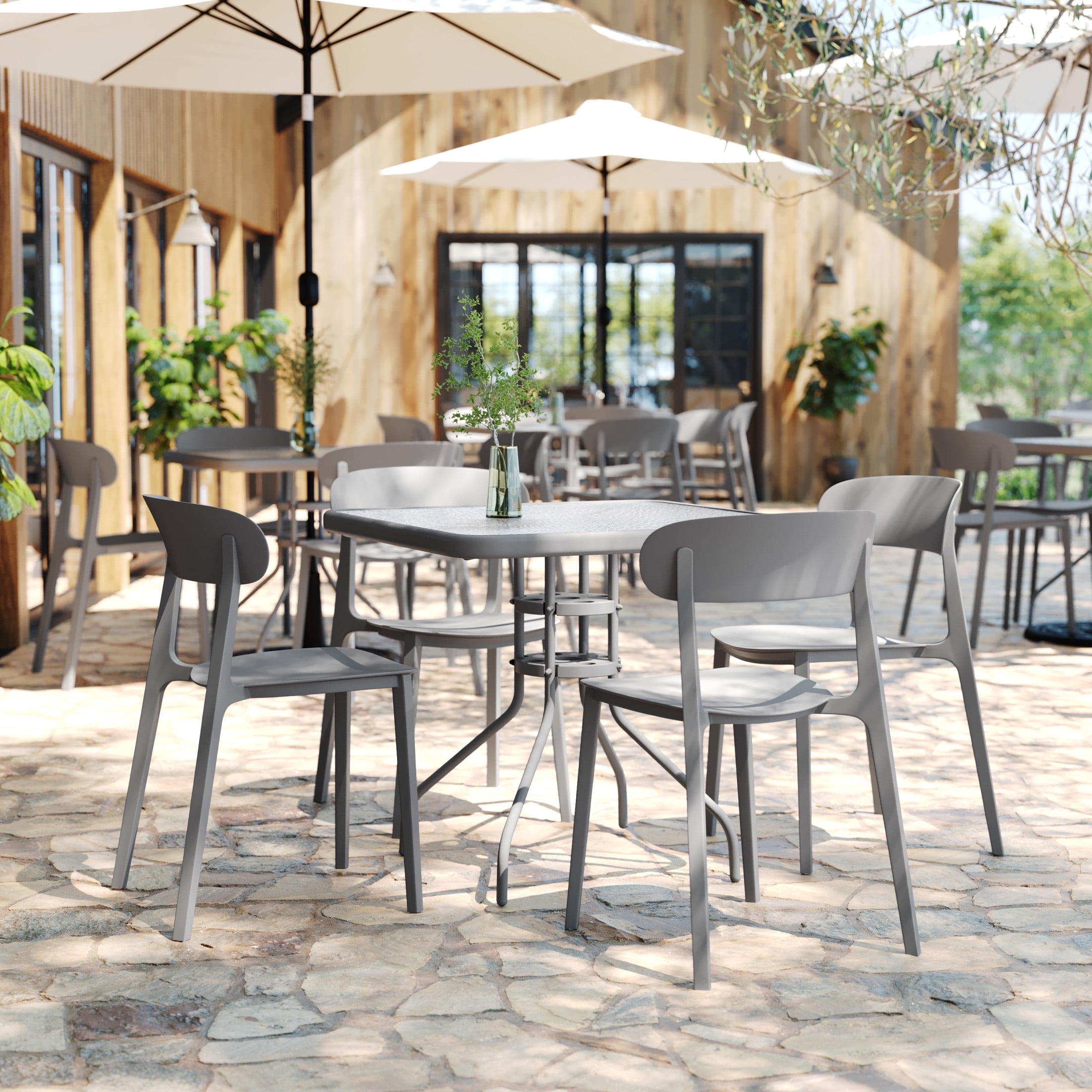 Flash Furniture Indoor-Outdoor Stacking Patio Chair with Curved ...