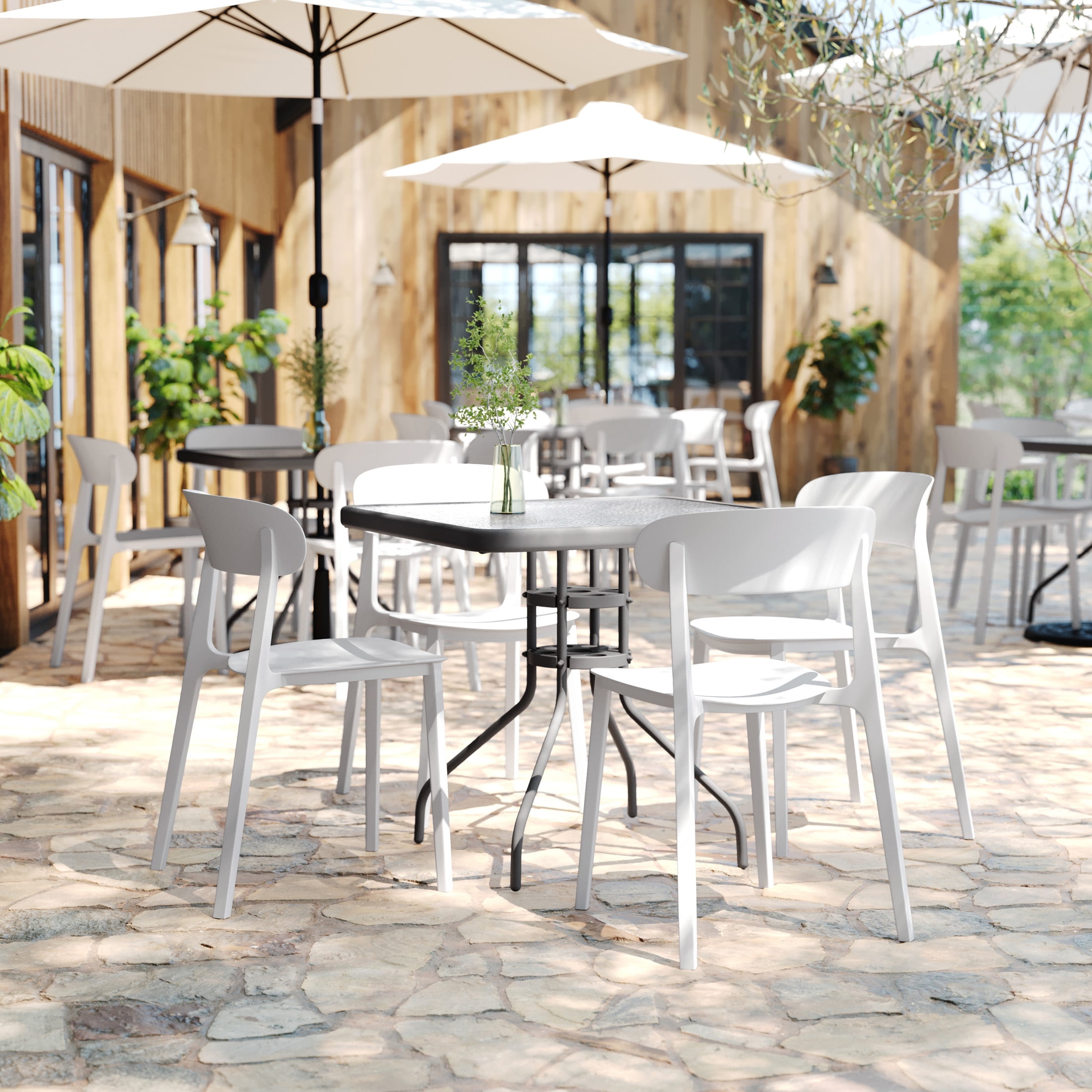 Flash Furniture Dover Stacking Patio Chair Curved Backrest in White ...