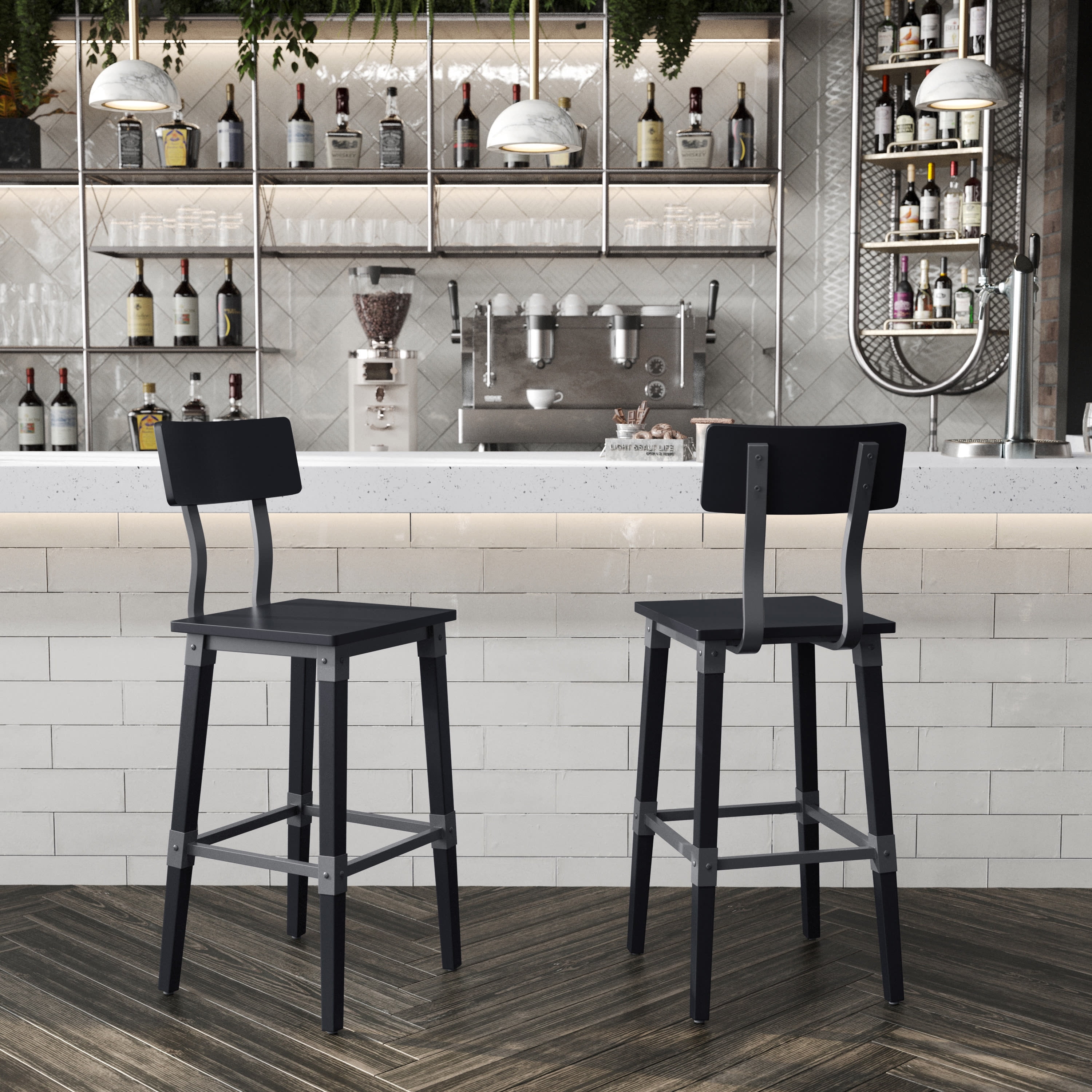 Flash Furniture Industrial Bar Stools, Black (Set of 2) - Walmart.com