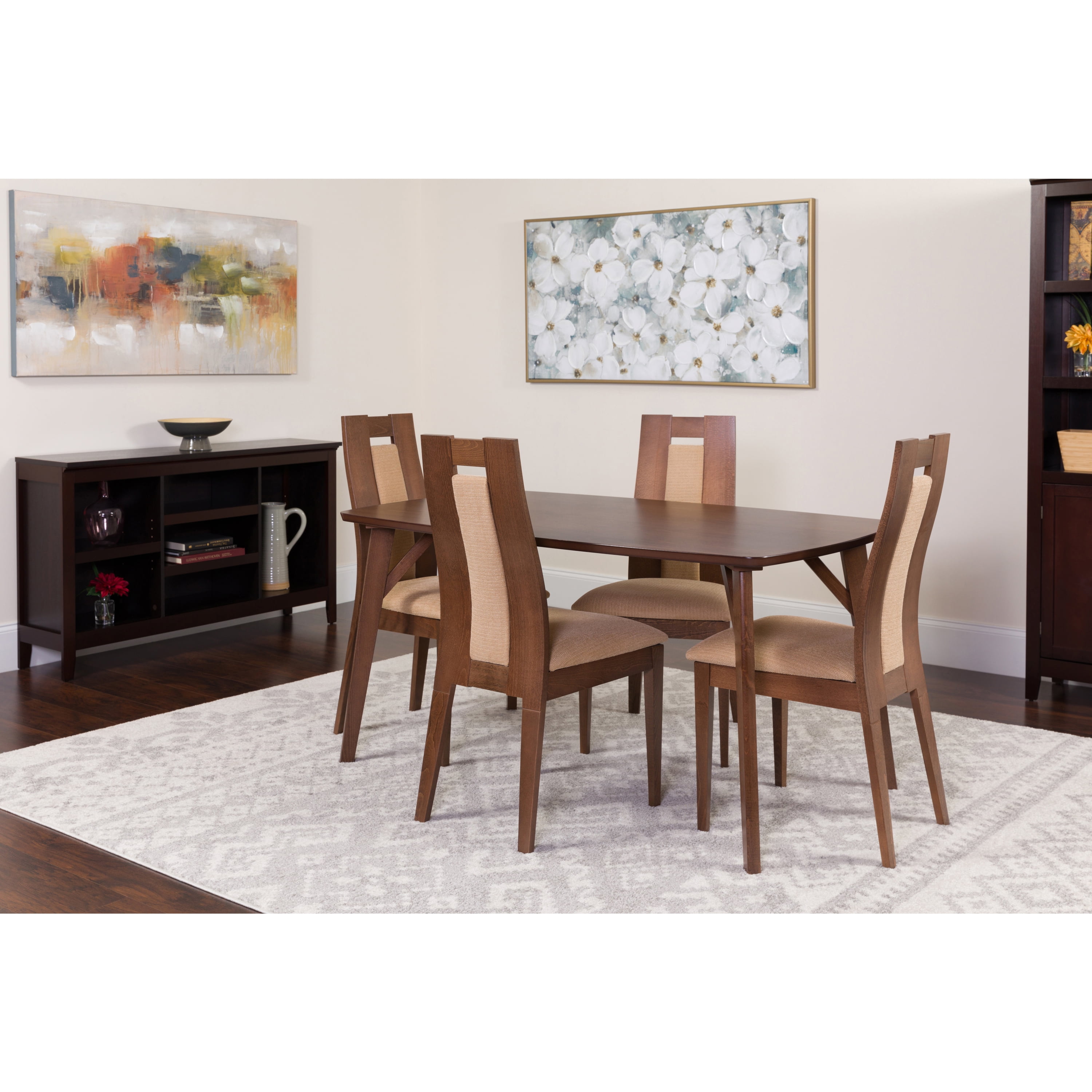 Flash Furniture Jefferson 5 Piece Walnut Wood Dining Table Set with ...