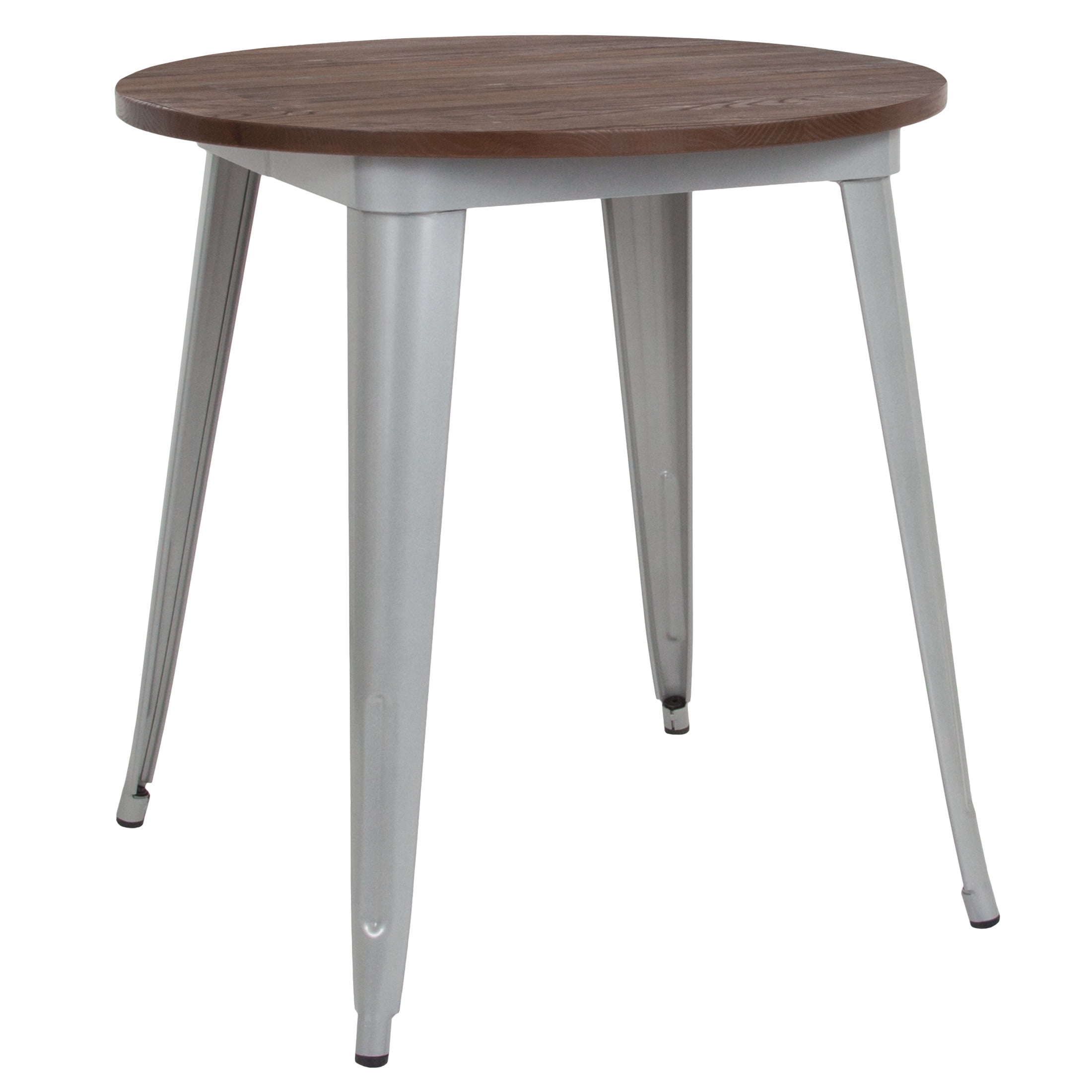 Flash Furniture Jeffrey 30" Round Silver Metal Indoor Table with Walnut ...