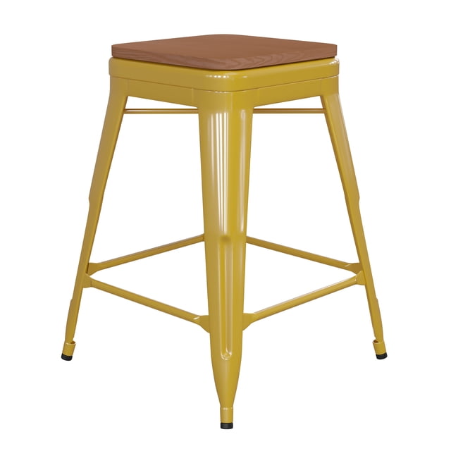 Flash Furniture Kai Commercial Grade 24" High Backless Yellow Metal ...
