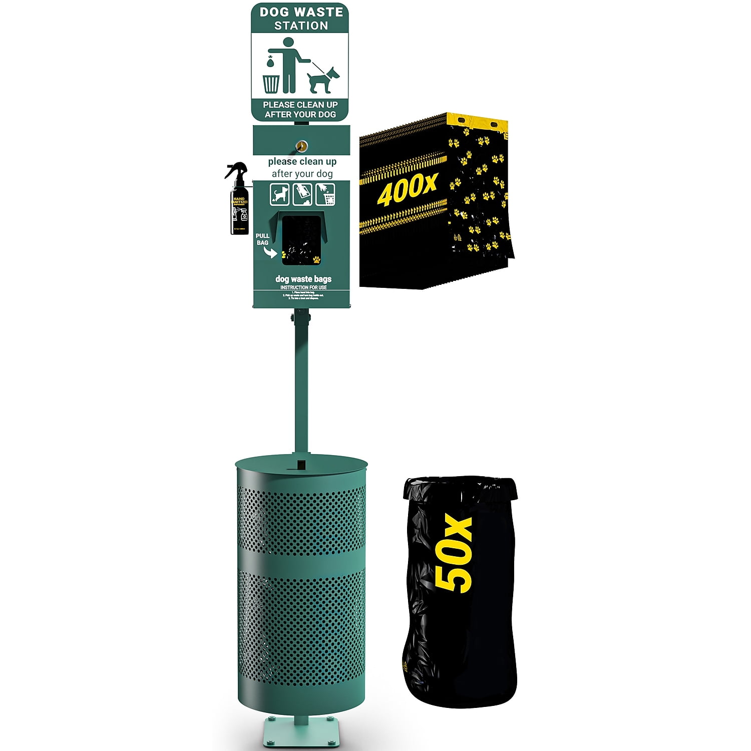 Flash Furniture Kessler Pet Waste Station with Sign Bag Dispenser ...