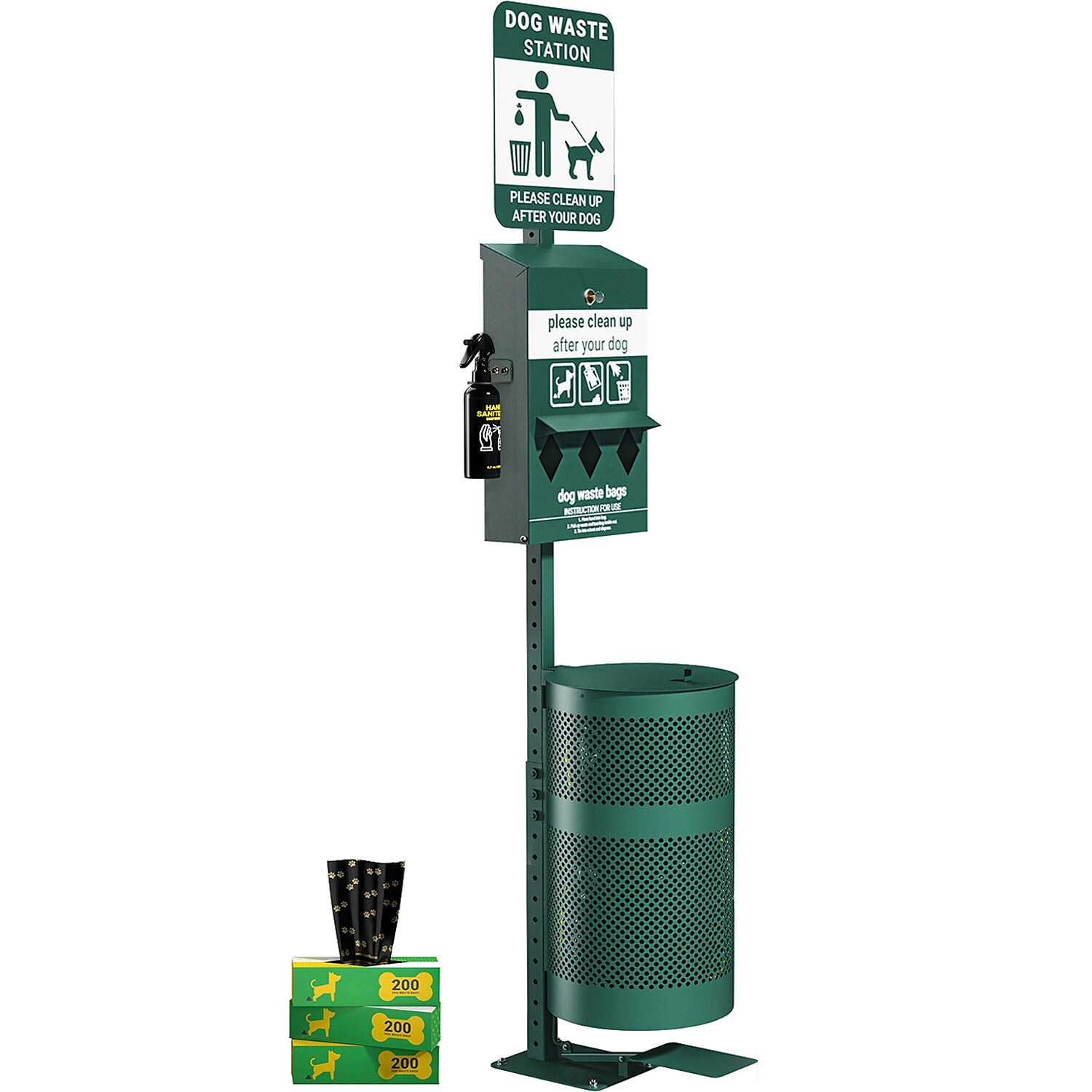 Flash Furniture Pet Waste Station with Pedal Trash Can, Glow in the ...