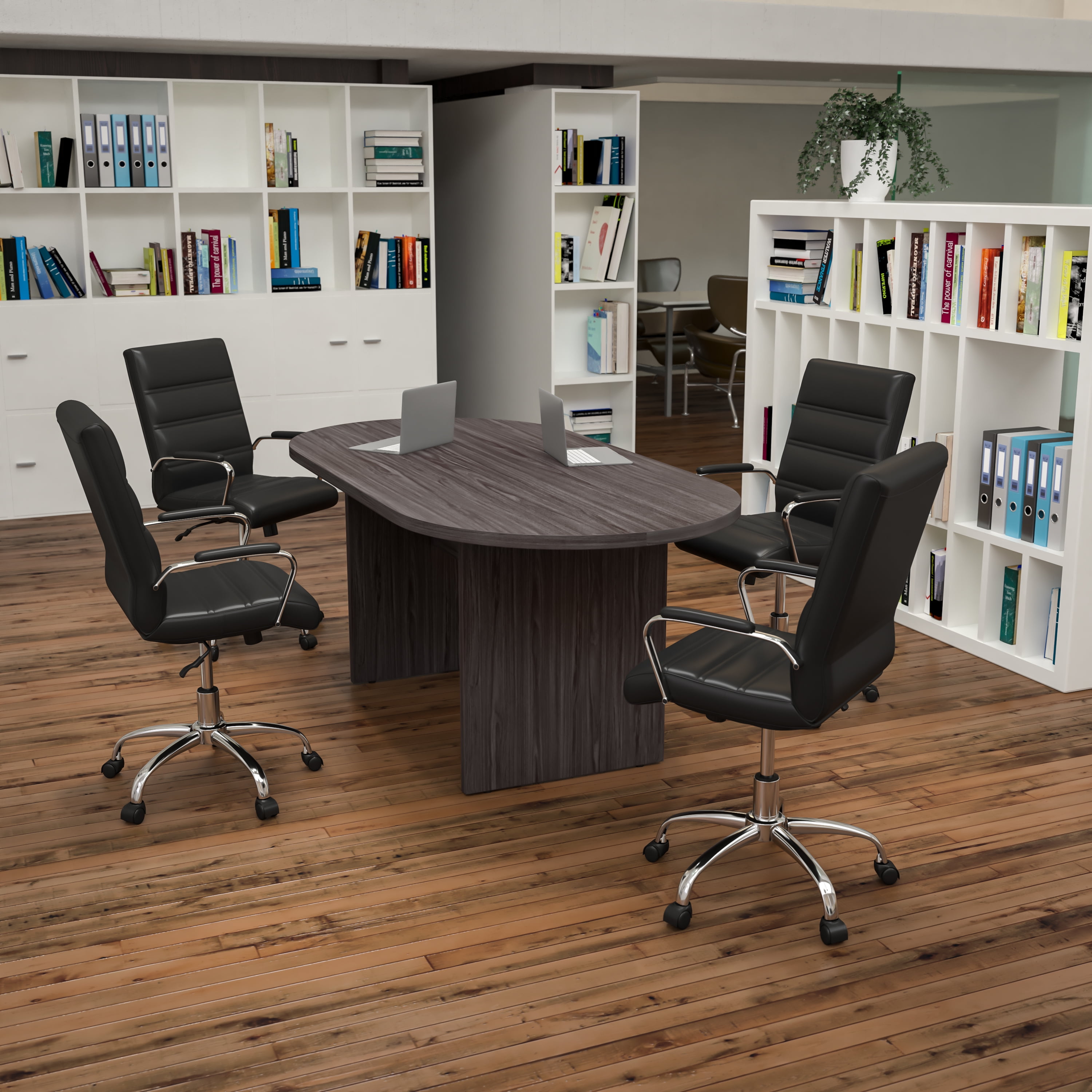 Flash Furniture 5 Piece Rustic Gray Oval Conference Table Set, 4 Black ...