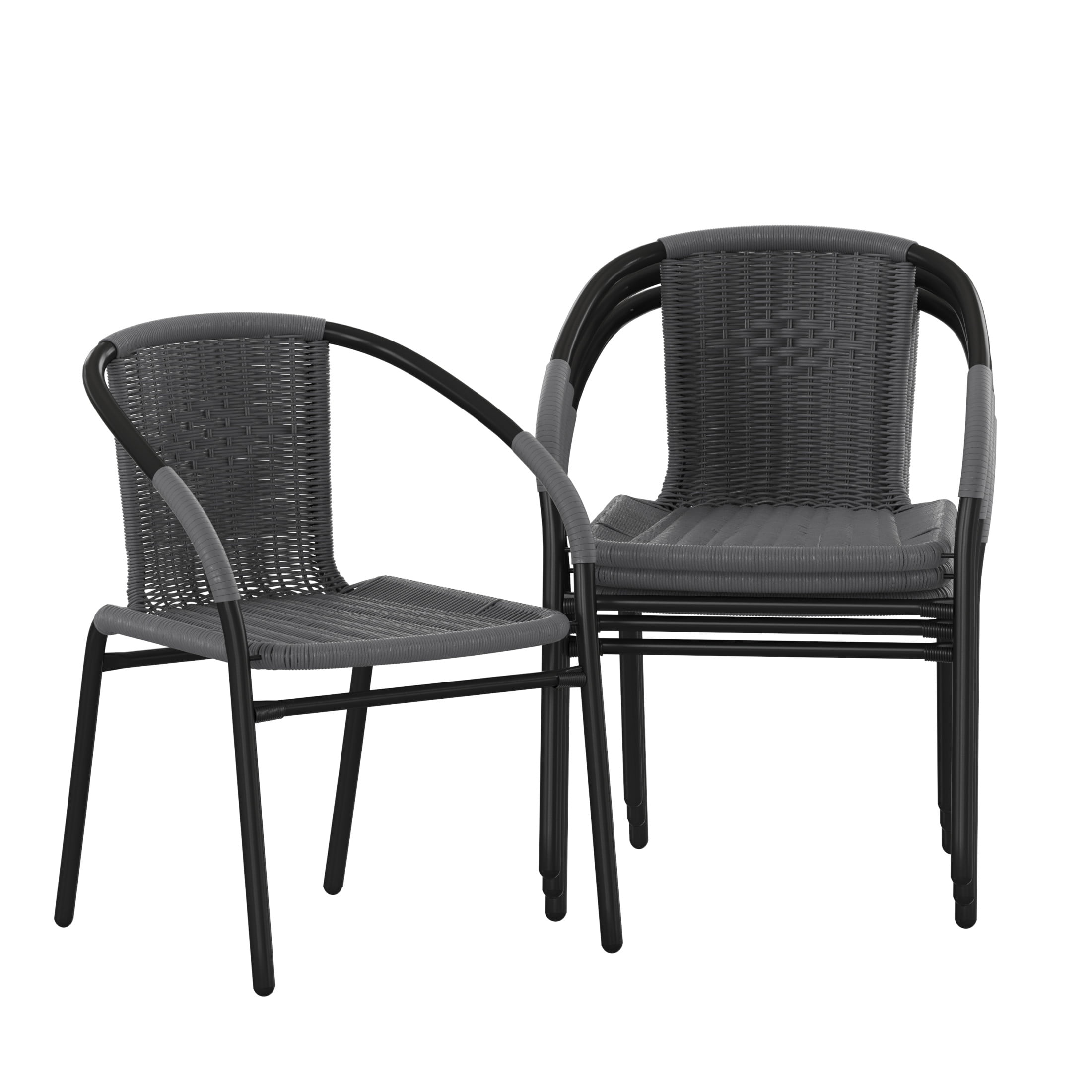 Flash Furniture Lila Indoor Outdoor Stacking Rattan Patio Chairs Set of 4 Black