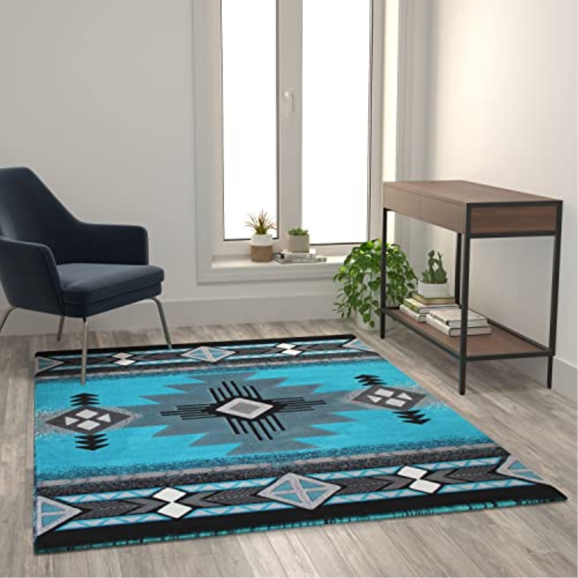 Flash Furniture Mohave Rectangular Southwestern Black, Grey, Turquoise ...