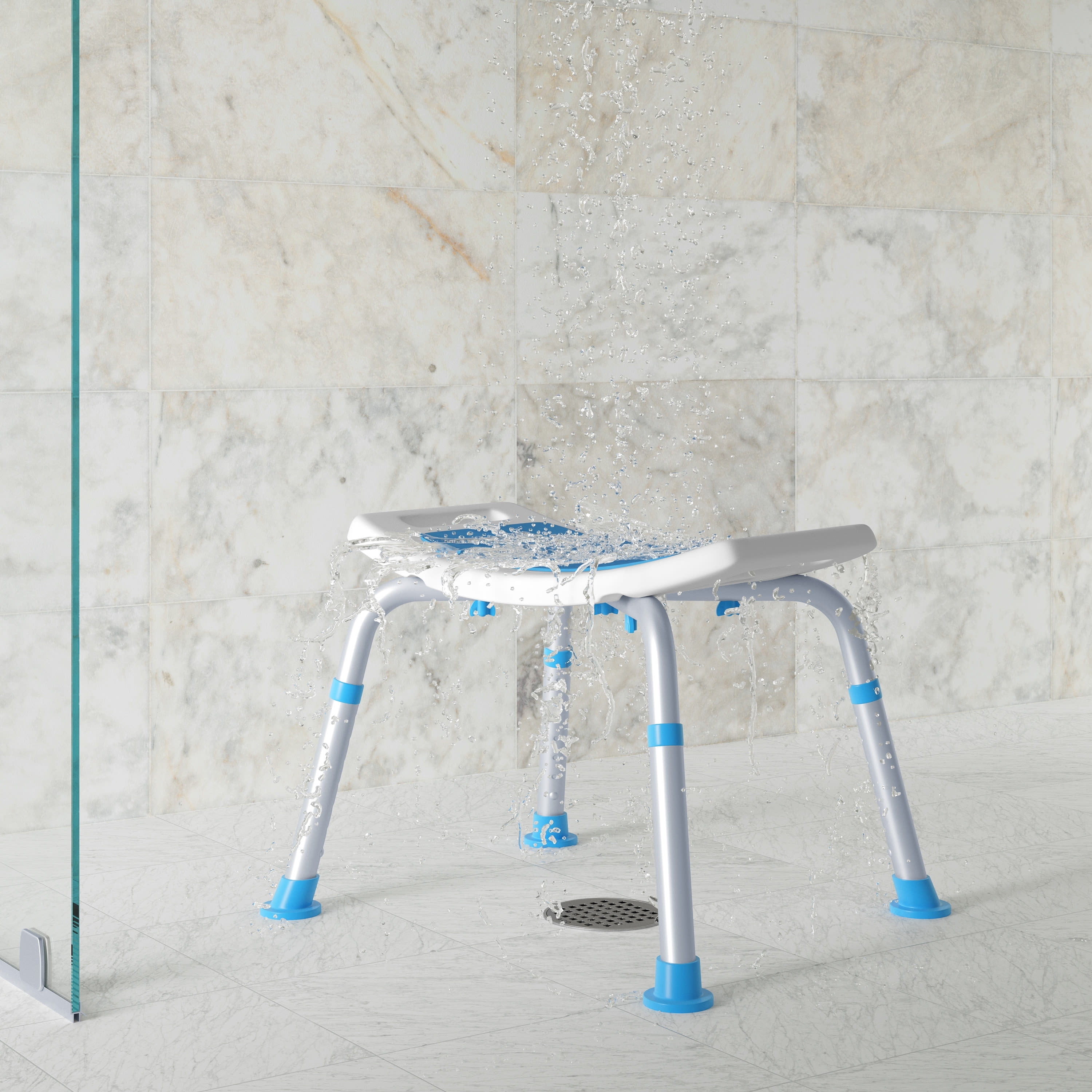 Flash Furniture Padded Shower Stool with Adjustable Height, Non-Slip ...