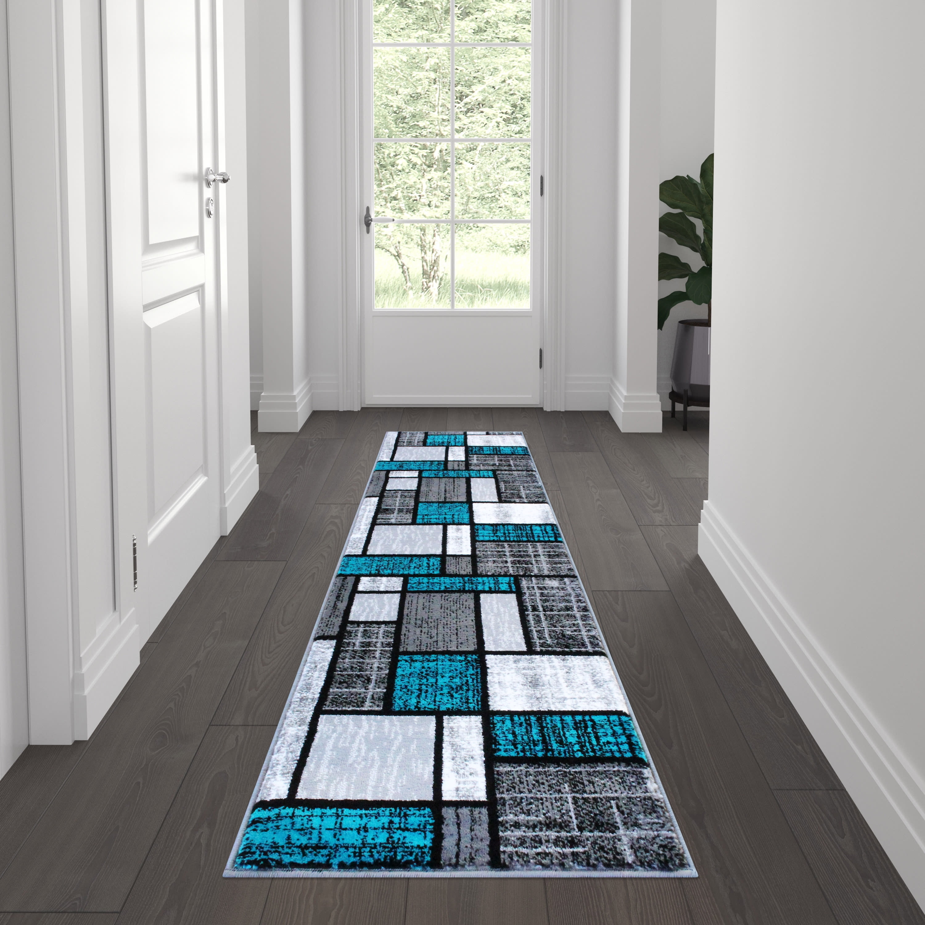 Flash Furniture Raven Rectangular Contemporary Grey, Turquoise Area Rug ...