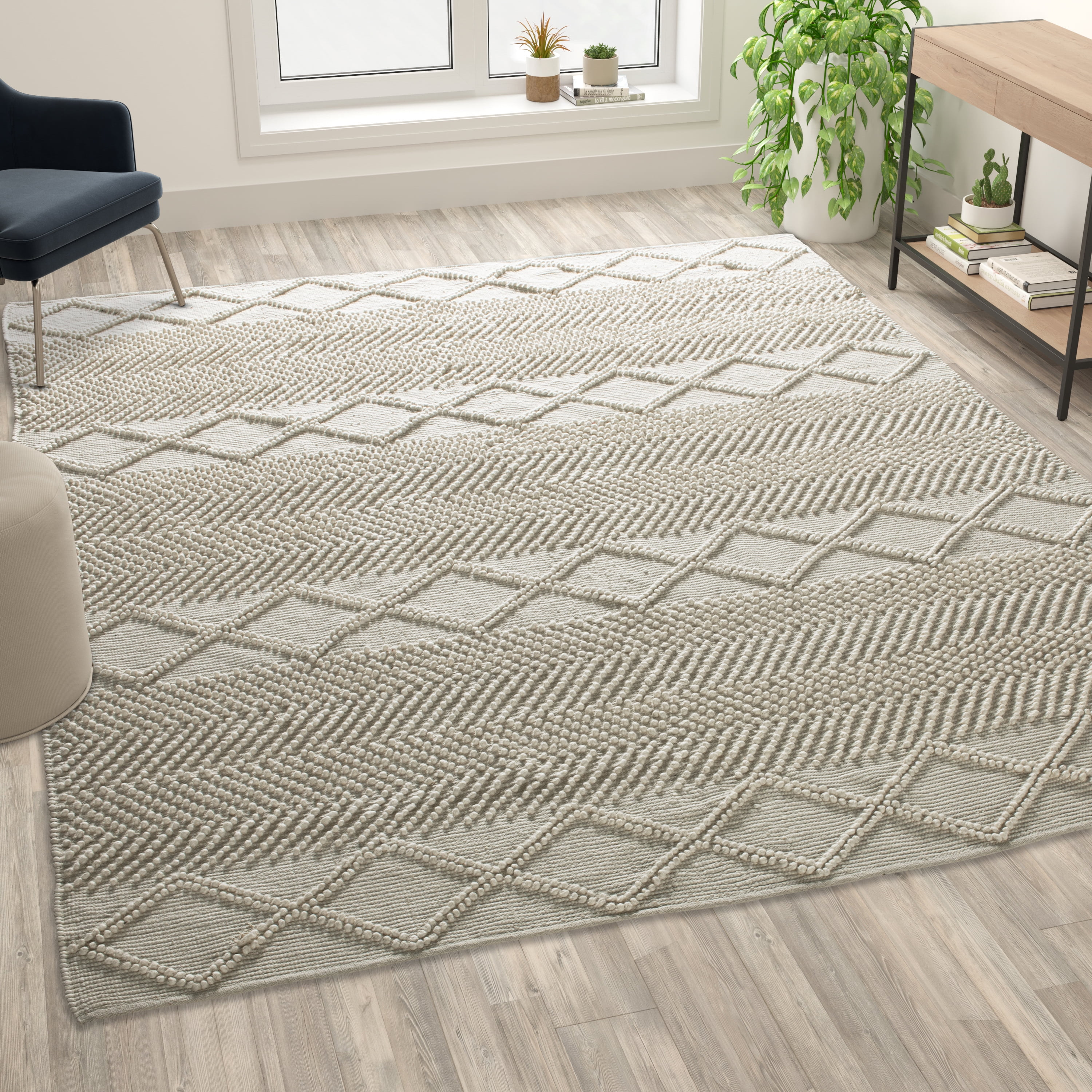 Flash Furniture Rectangular Modern White, Ivory Handwoven Area Rug, 8 ...