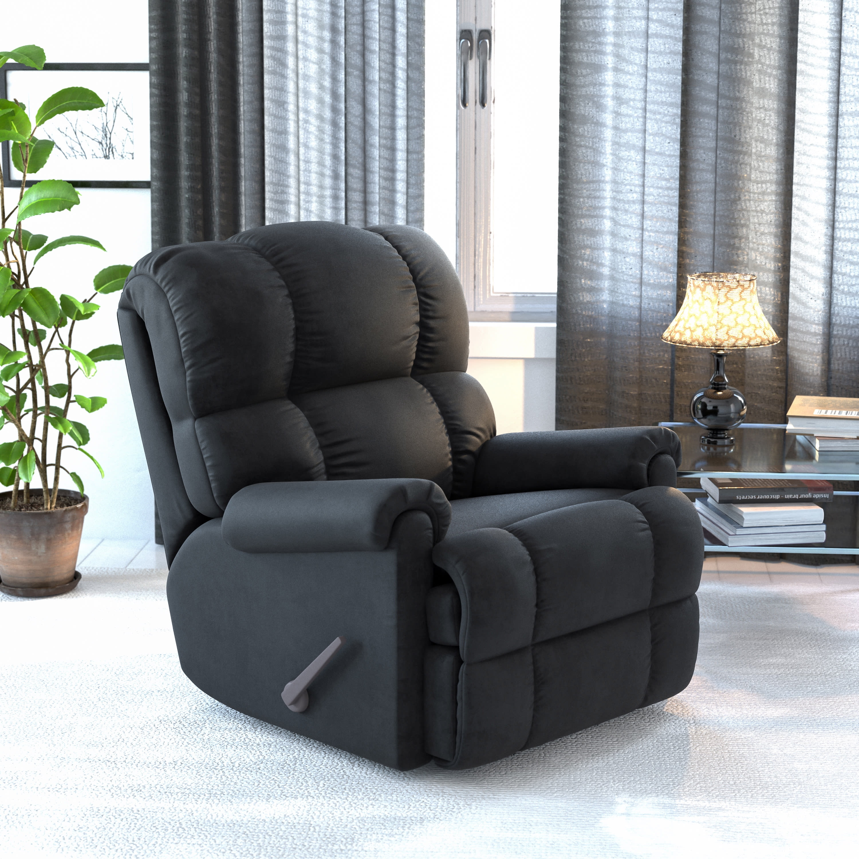 Flash Furniture Rocker Recliner - Sierra Black Microfiber Upholstery ...
