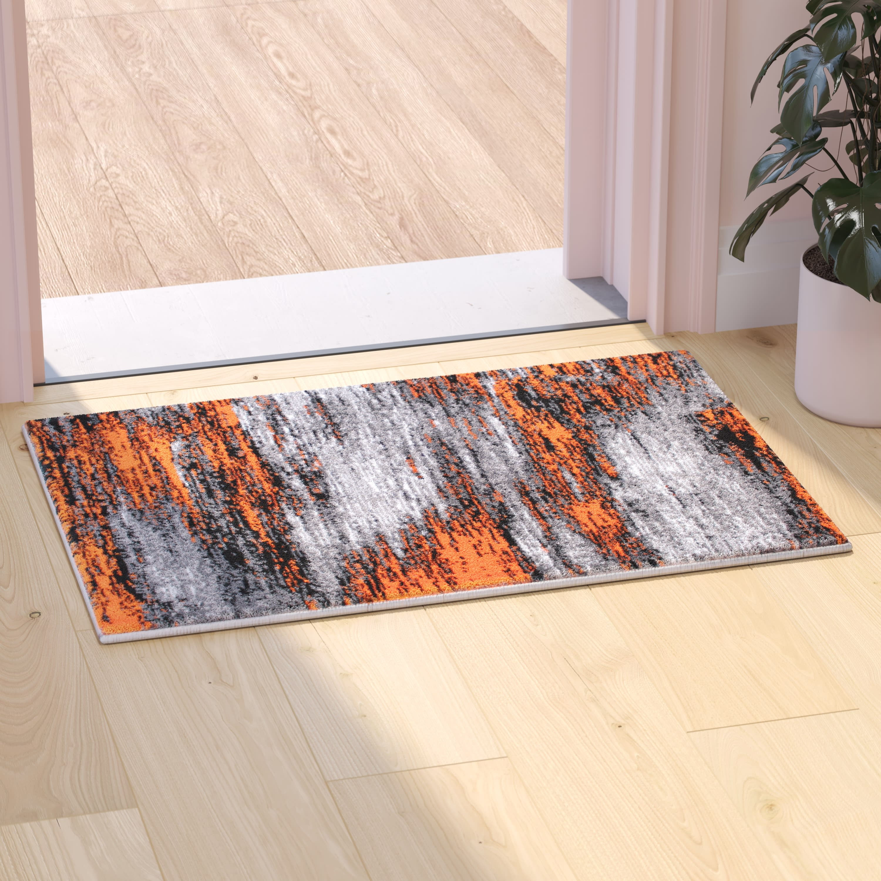 Flash Furniture Rylan Rectangular Contemporary Grey, Orange Area Rug, 2 ...
