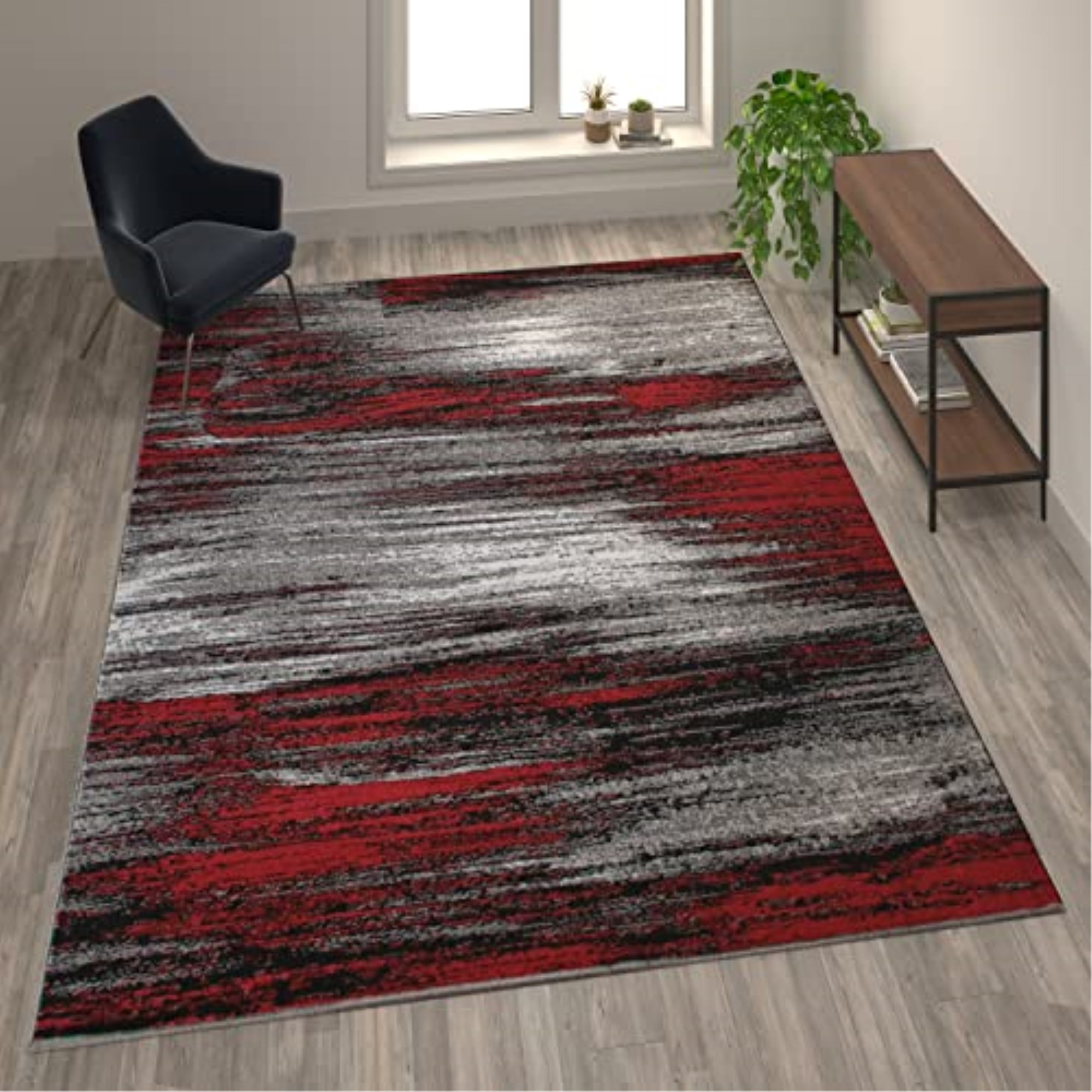 Flash Furniture Rylan Rectangular Contemporary Grey, Red Area Rug, 8' x ...