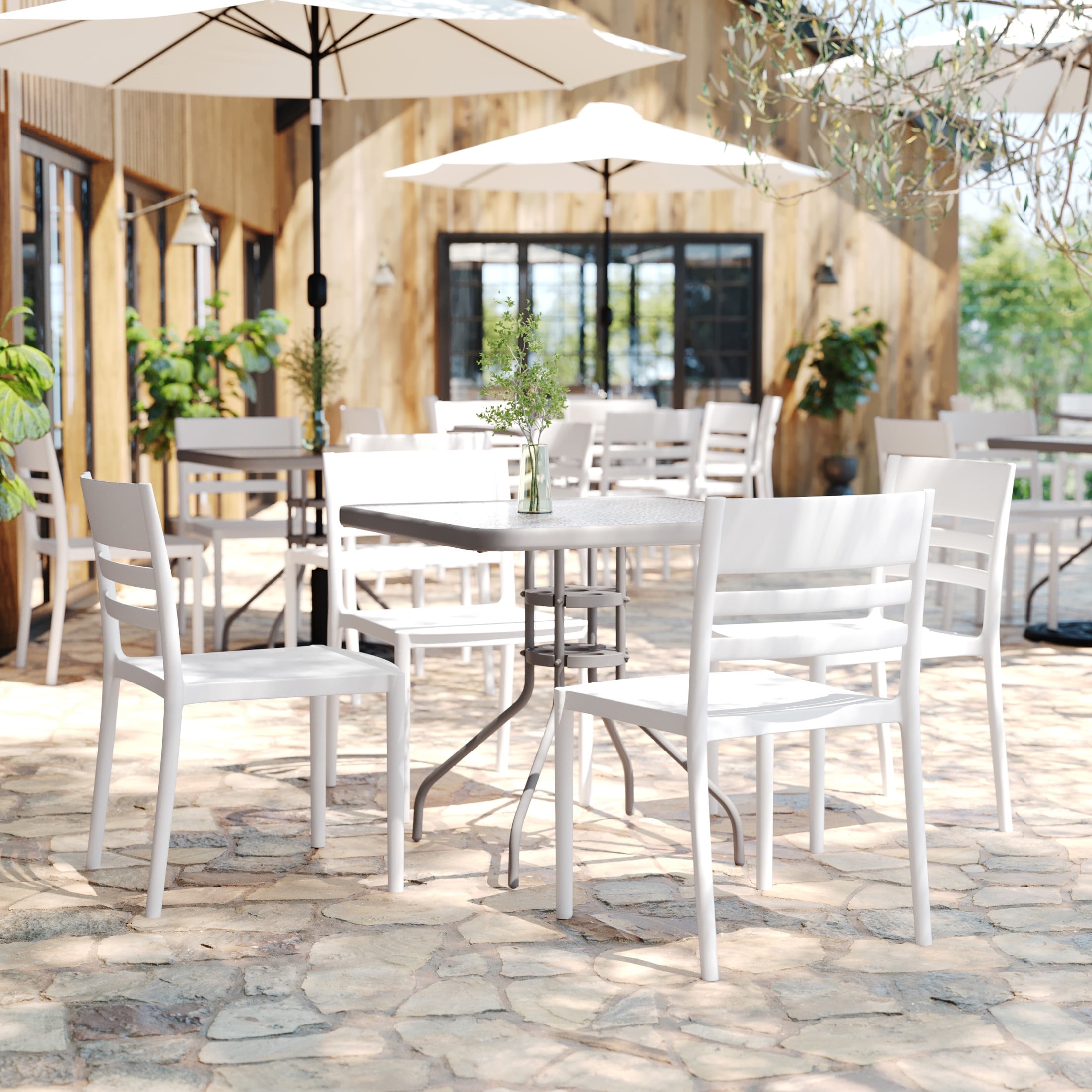 Flash Furniture Set of 2 Indoor-Outdoor Stacking Patio Chairs with ...