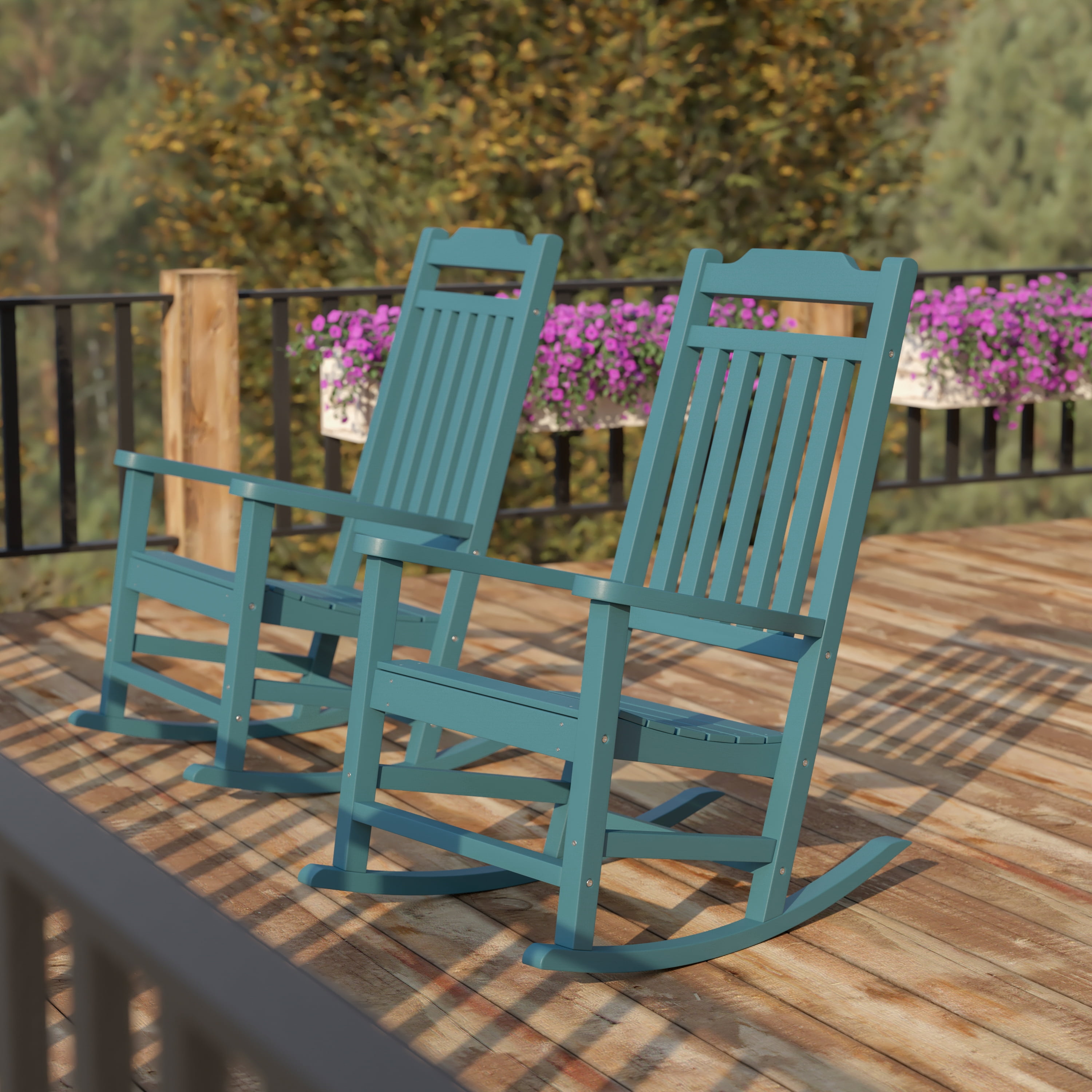 Flash Furniture Set of 2 Winston All-Weather Rocking Chair in Teal Faux ...