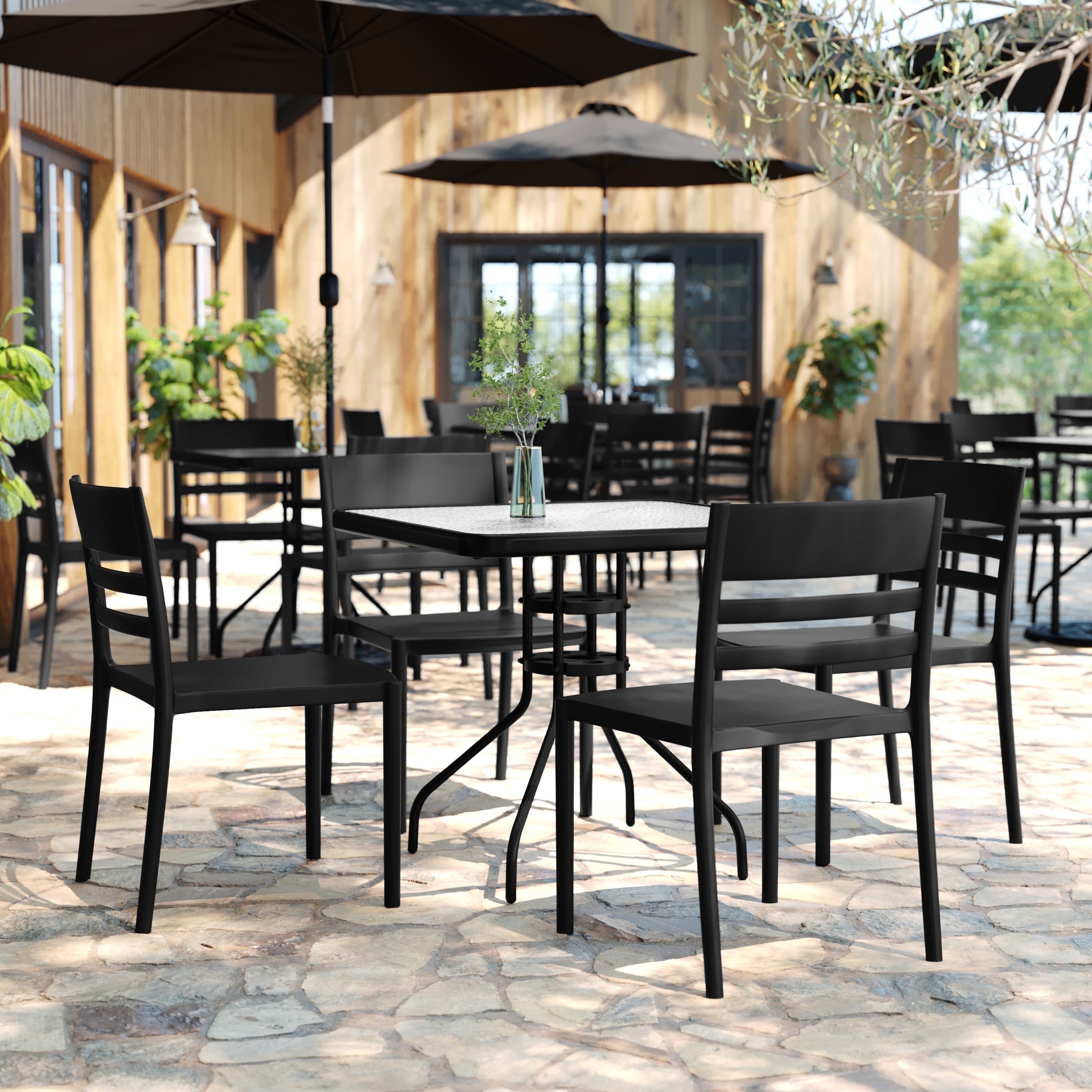 Flash Furniture, Indoor-Outdoor Stacking Patio Chairs, Set of 4, Black ...