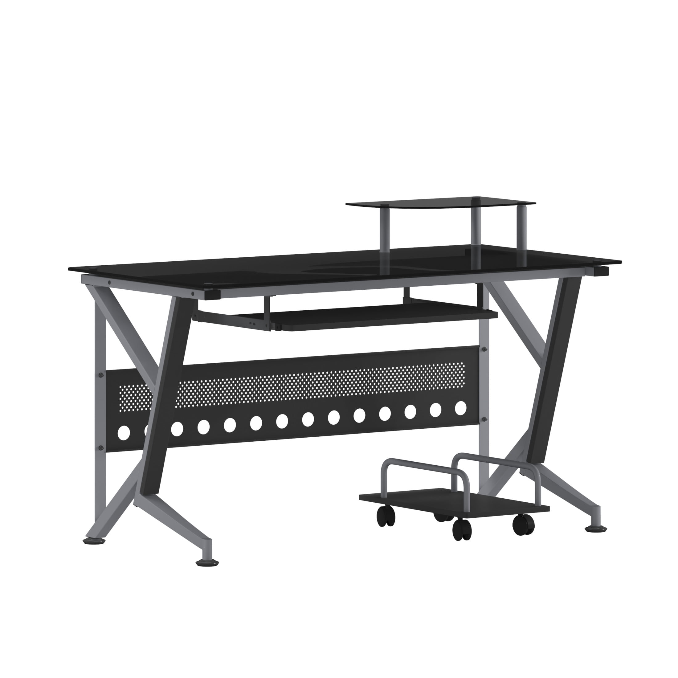 Flash Furniture Singleton Black Glass Computer Desk with Pull-Out ...
