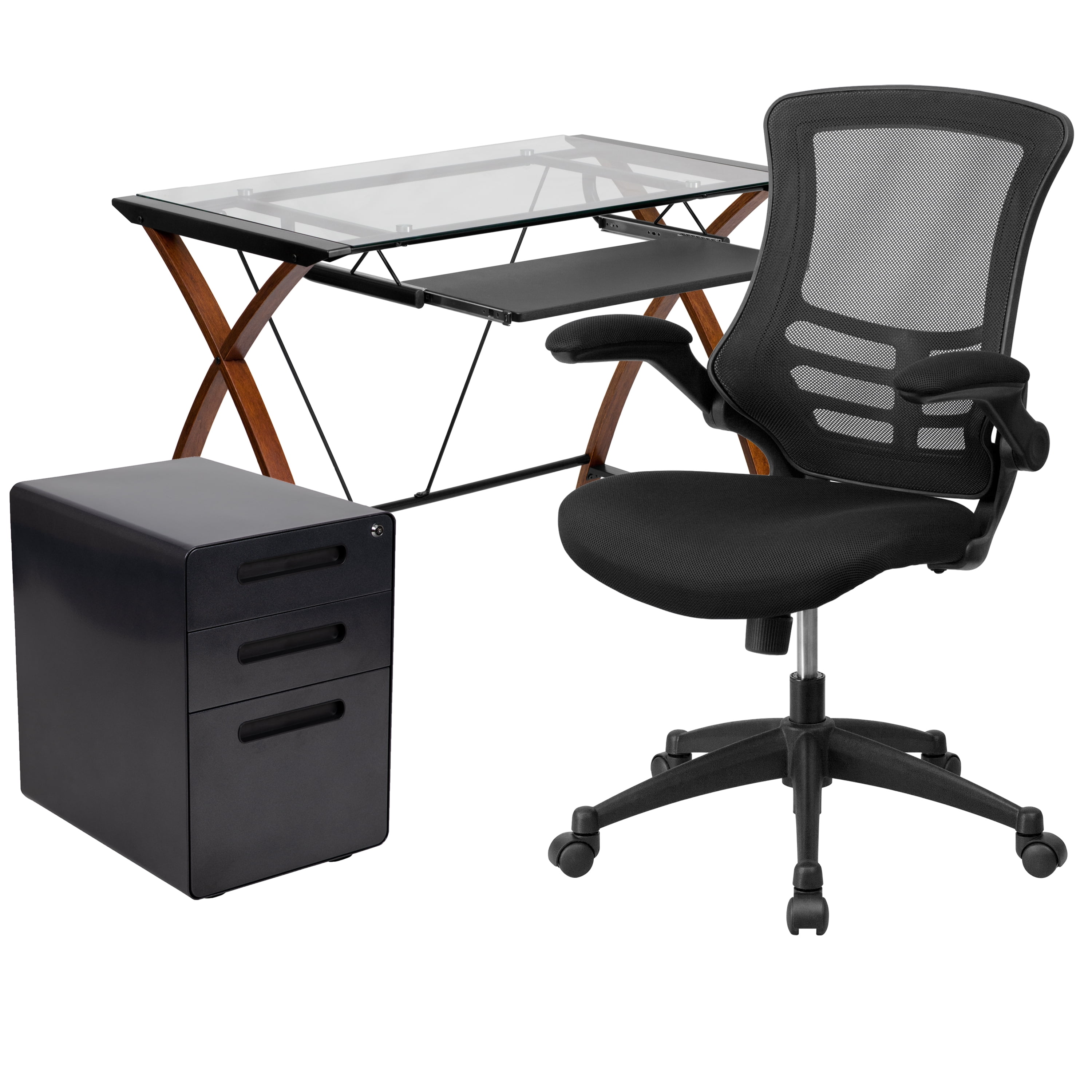 Flash Furniture Stiles Work From Home Kit - Glass Desk with Keyboard ...
