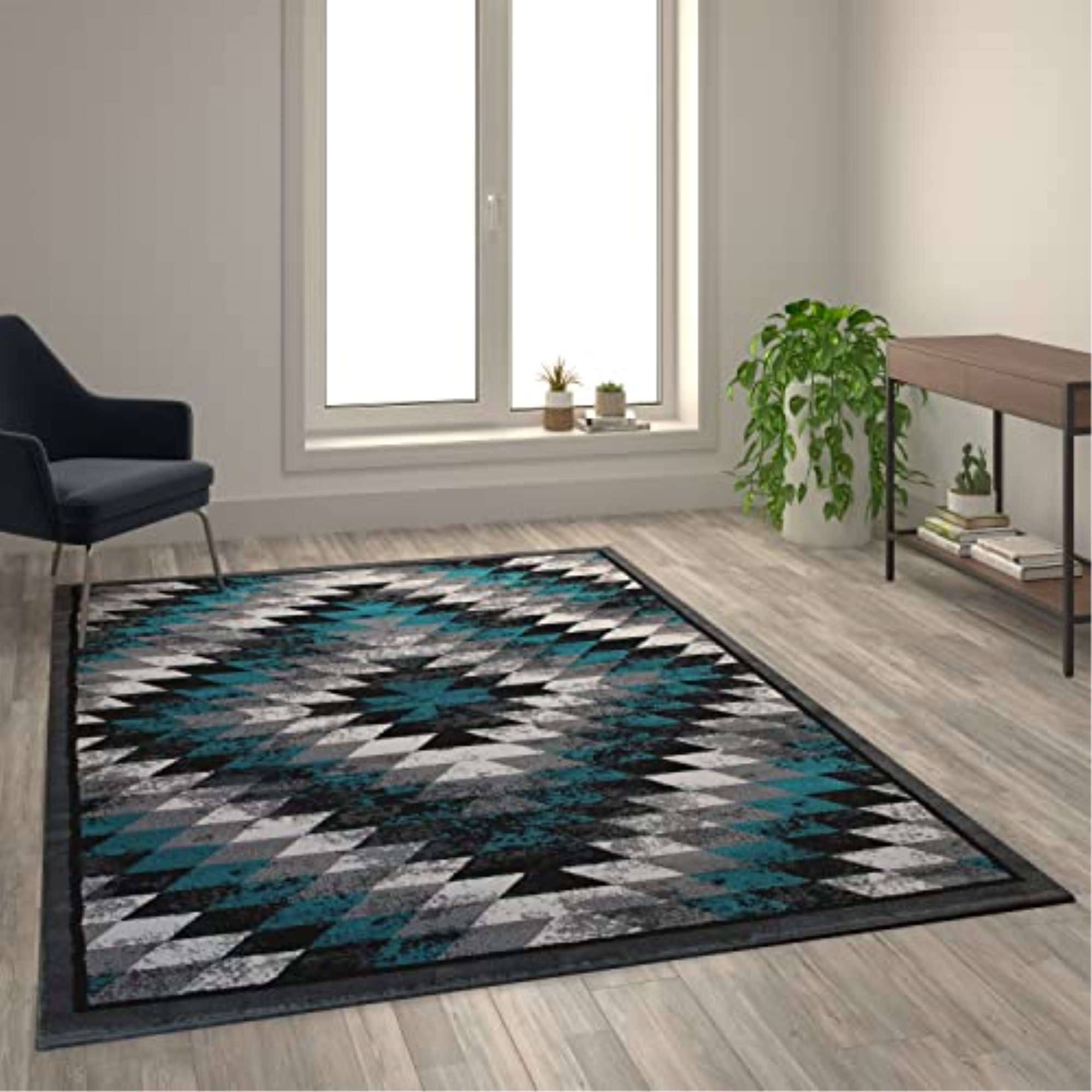Flash Furniture Teagan Rectangular Southwestern Black, Grey, Turquoise ...