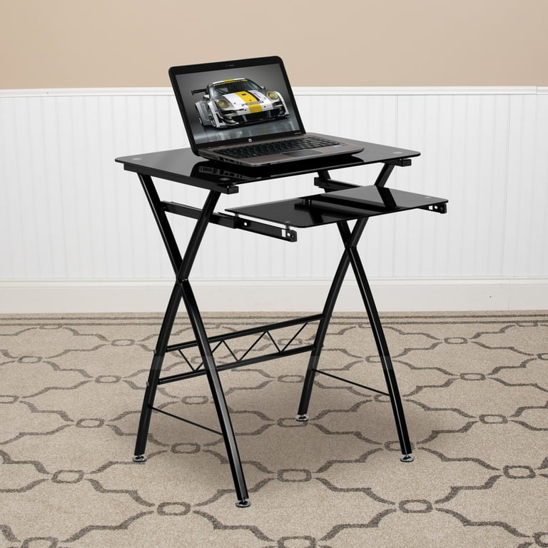 Free Shipping Flash Furniture Black Tempered Glass Computer Desk with Pull Out Keyboard Tray Walmart