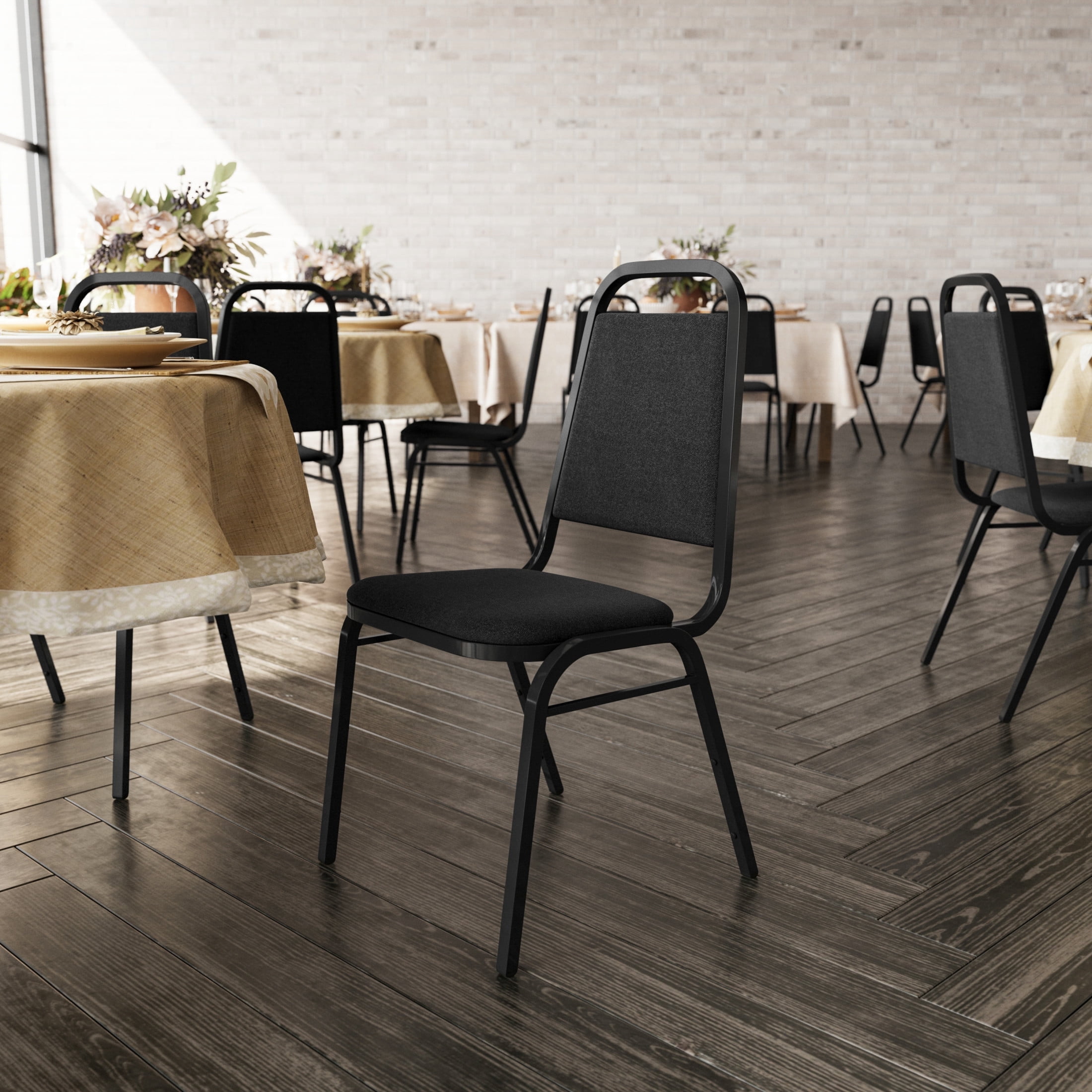 Flash Furniture Trapezoidal Back Stacking Banquet Chair in Black Fabric ...