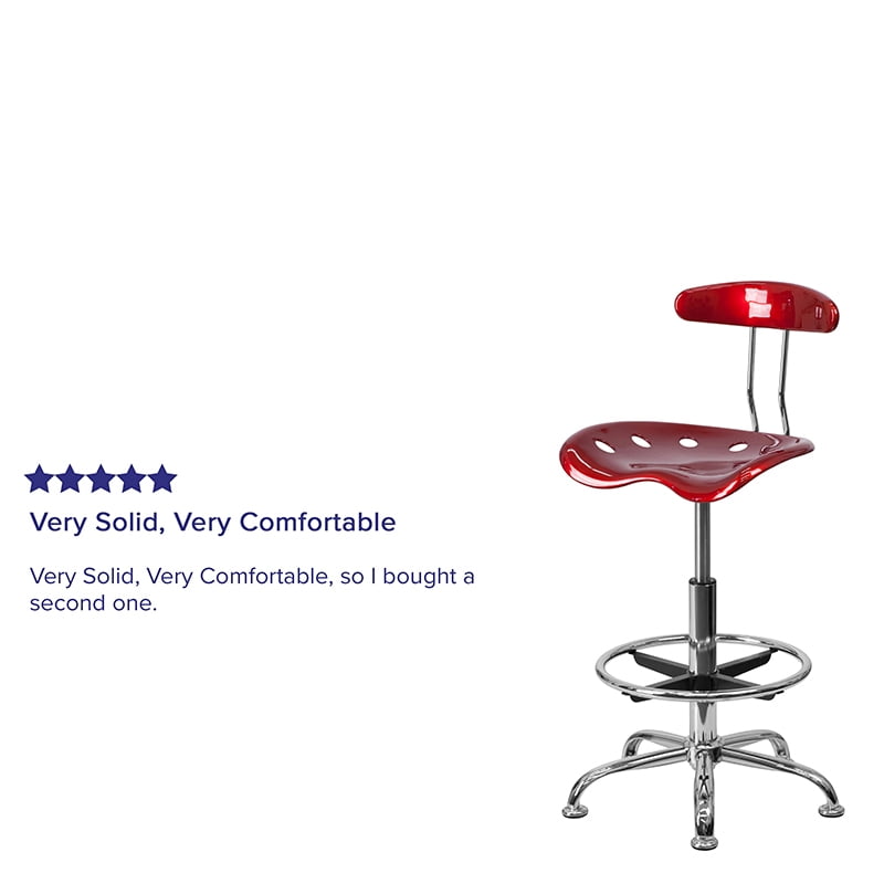 Flash Furniture Vibrant Wine Red and Chrome Drafting Stool with Tractor ...