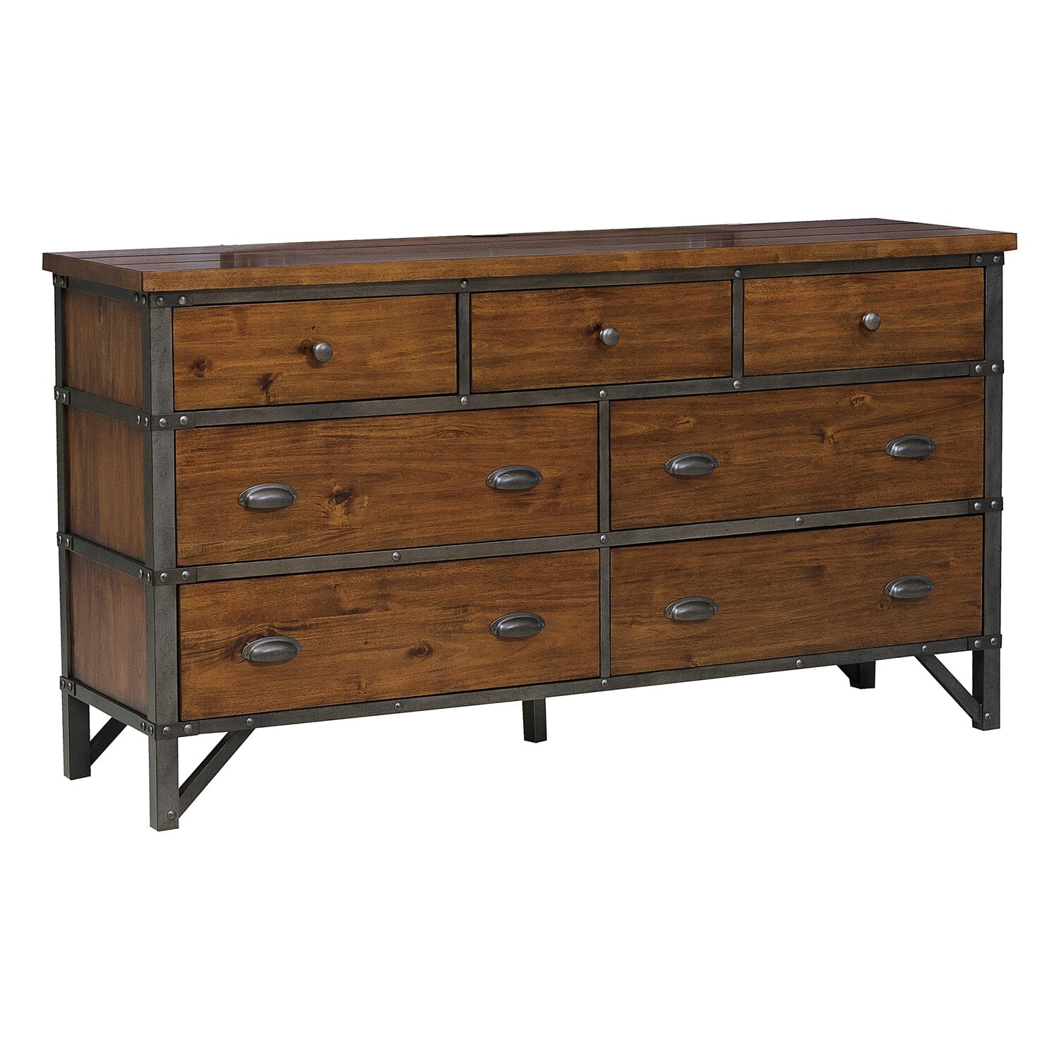 Benjara Wooden Dresser with Metal Block Legs and 7 Spacious Drawers ...