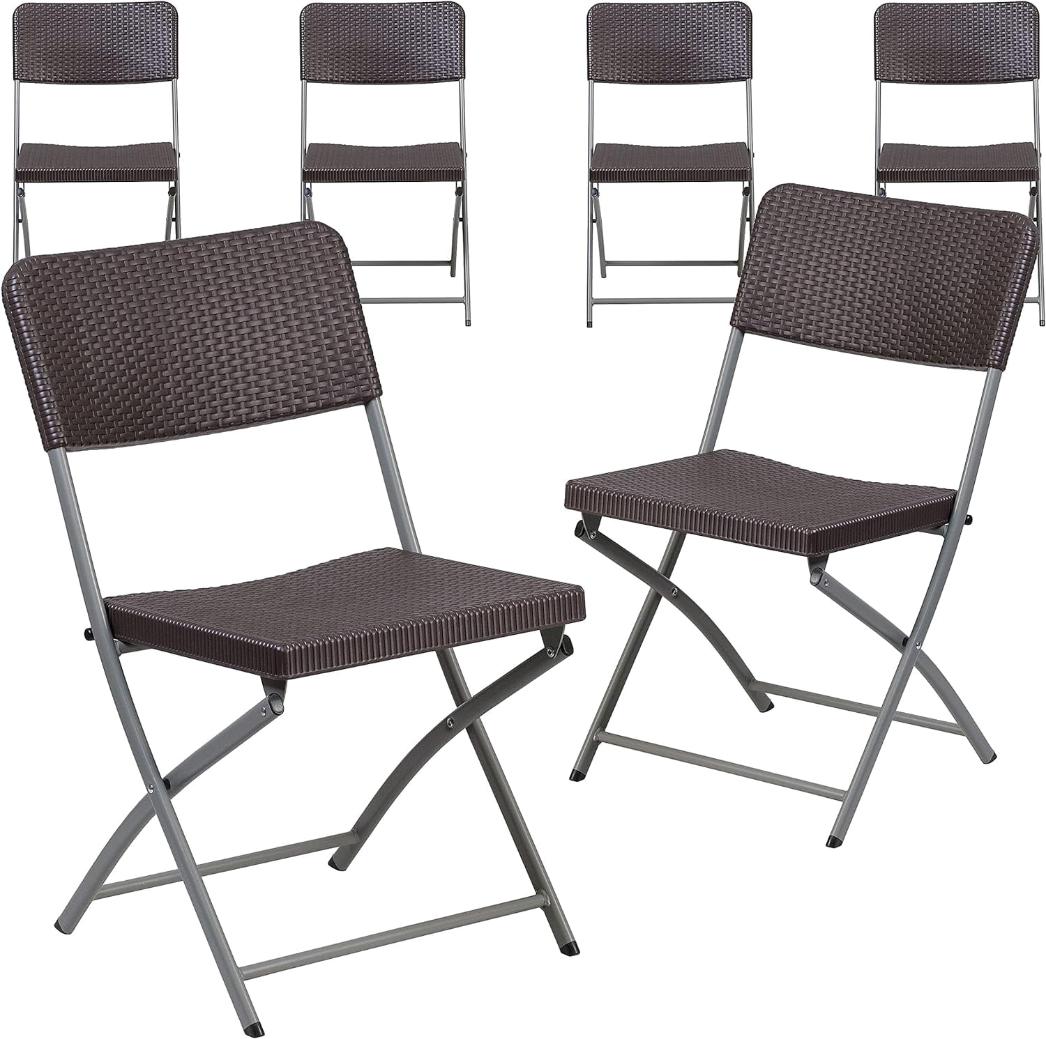 Flash HERCULES Series Brown Plastic Rattan Folding Chair with Grey ...