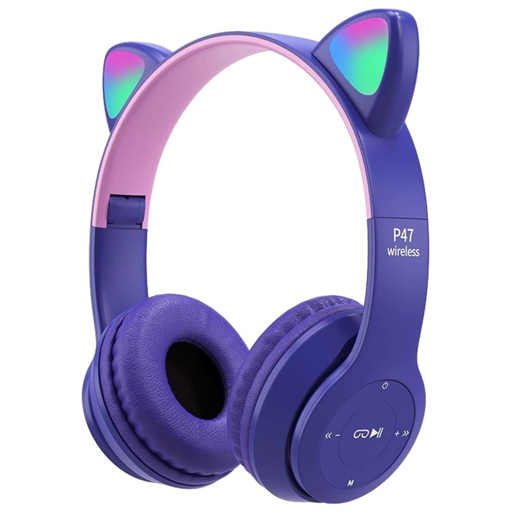 Flash Light Cartoon Cat Ear Earphone with Mic Bluetooth-Compatible ...