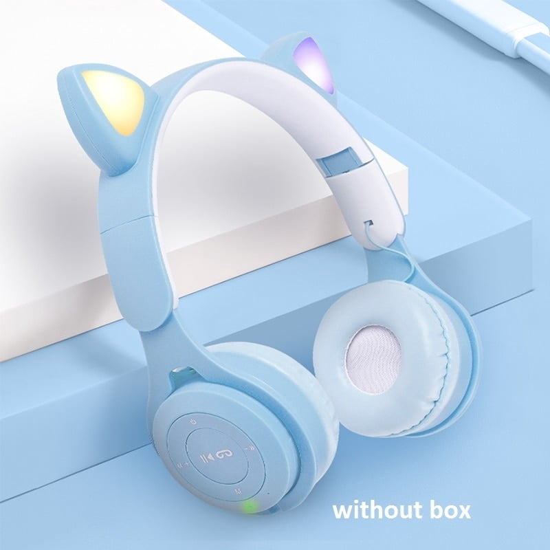 Flash Light Cute Cat Ears Wireless Headphone with Mic Control LED Kid ...