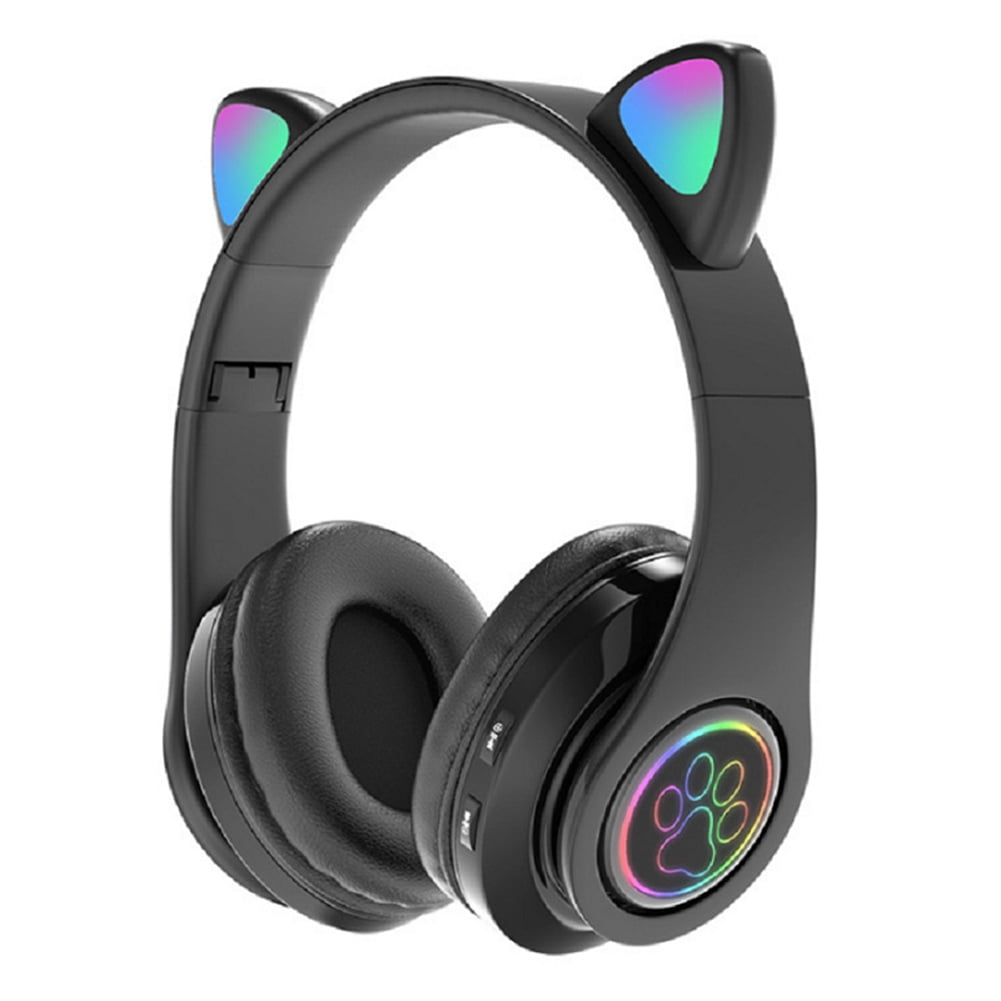 Flash Light Cute Cat Ears Wireless Headphone with Mic Control LED Kid ...