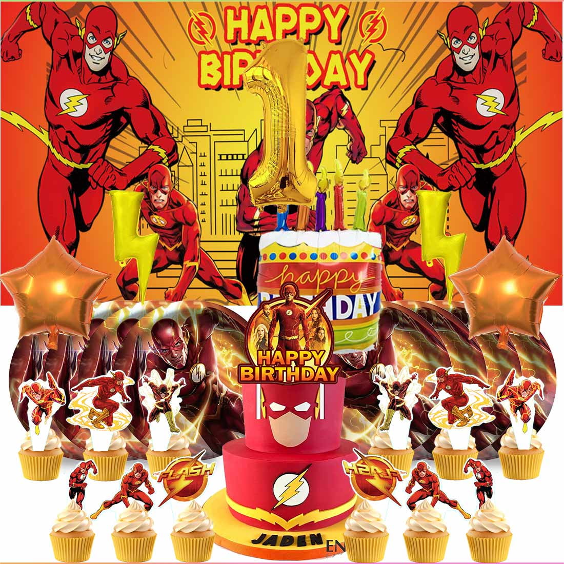 Flash Man 1st Tableware Balloons Cake Toppers Backdrop Banner Supplies ...