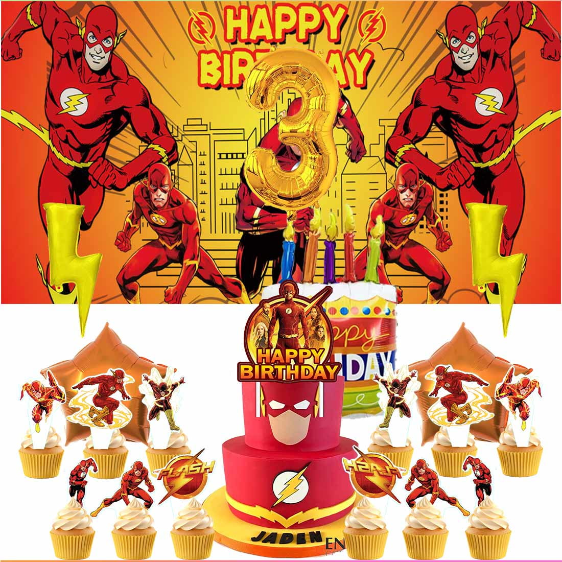 Flash Man Party Supplies Decor 3rd Kit Balloons Birthday Cake Topper ...