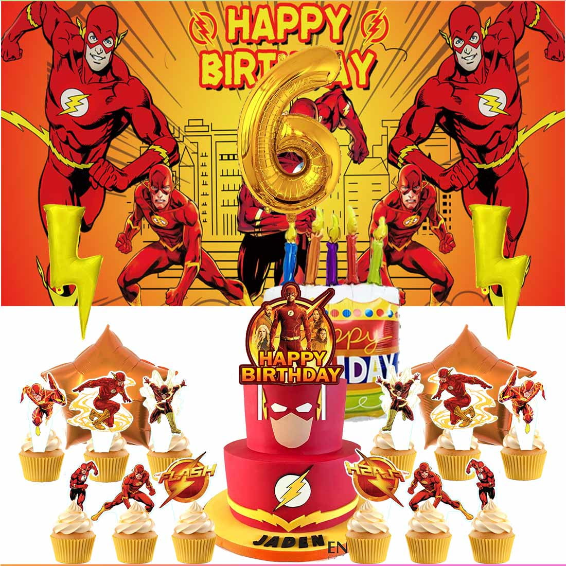 Flash Man Party Supplies Decor 6th Kit Balloons Birthday Cake Topper ...