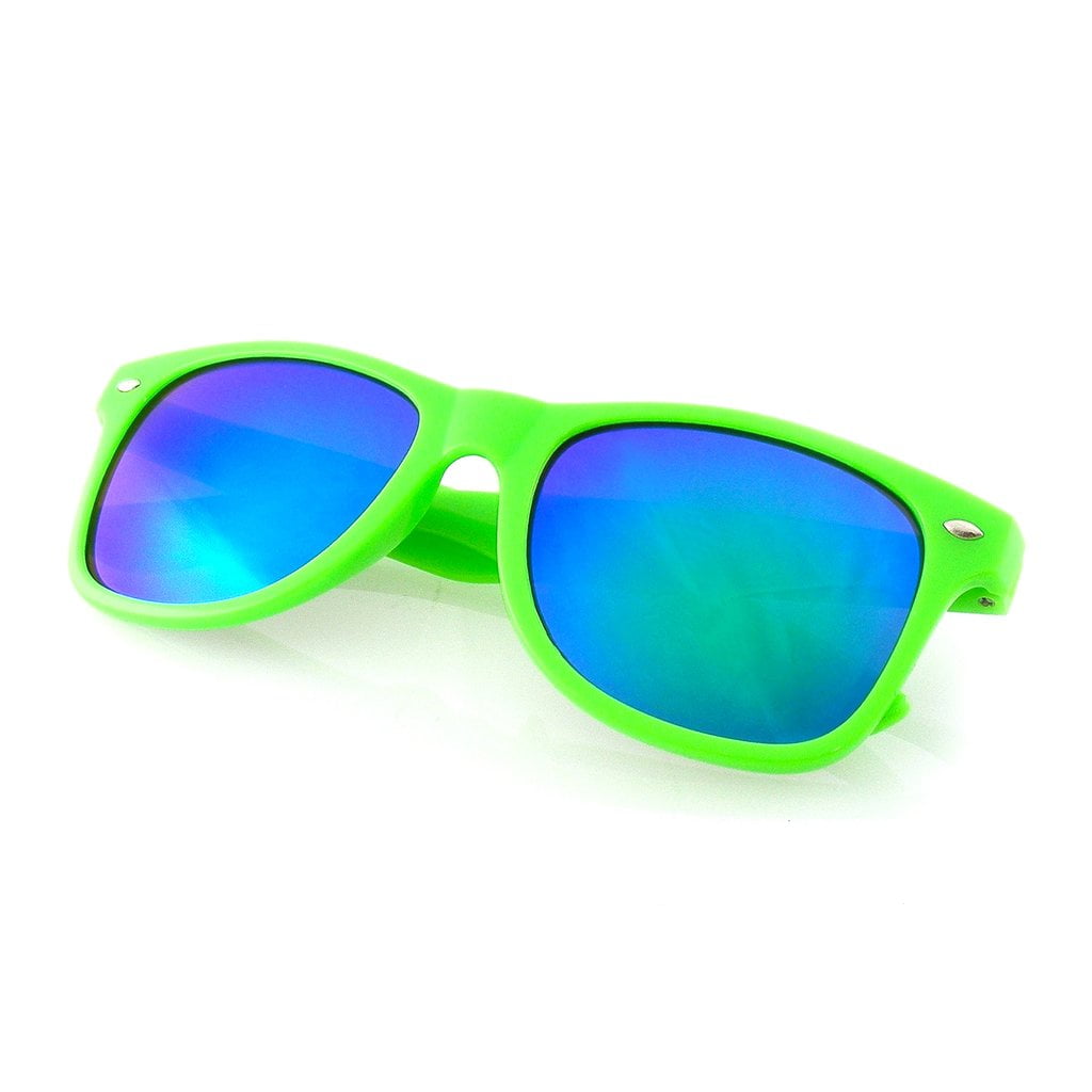 Flash Mirror Reflective Lens Neon Horned Rim Sunglasses - Walmart.com
