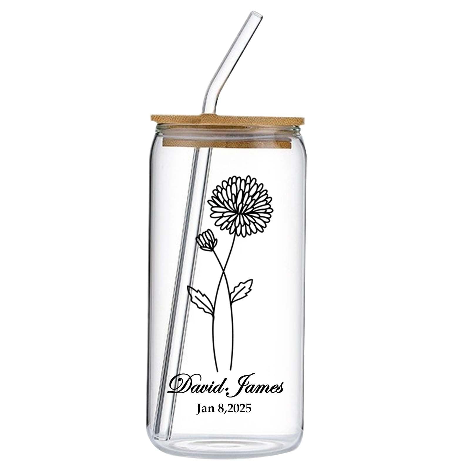 Flash Sale! Custom Glass Cup with Birth Flower Personalized 16 Oz Cups ...