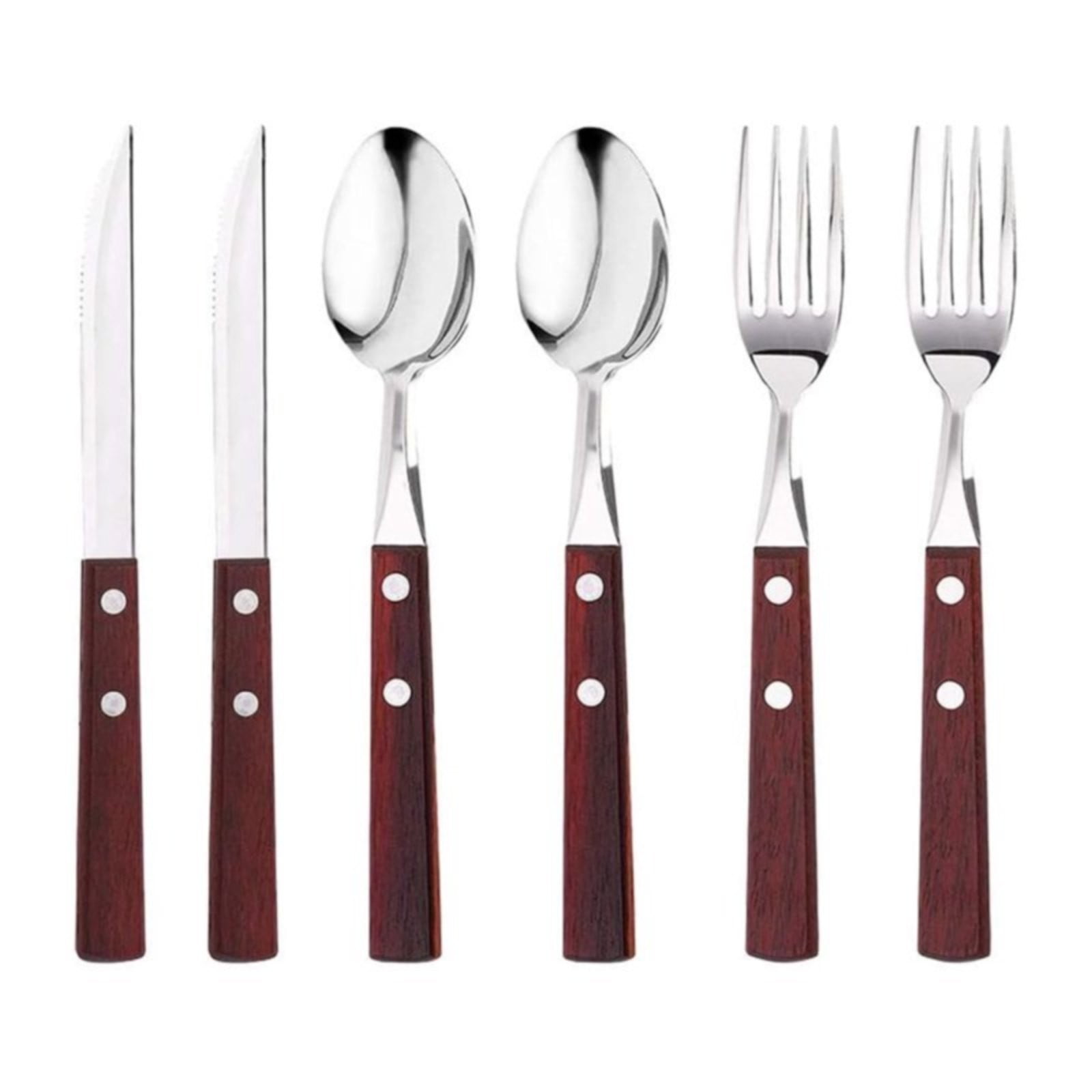 Flash Sale!Stainless Steel Cutlery Set,6 Pack Wooden Handle Stainless ...
