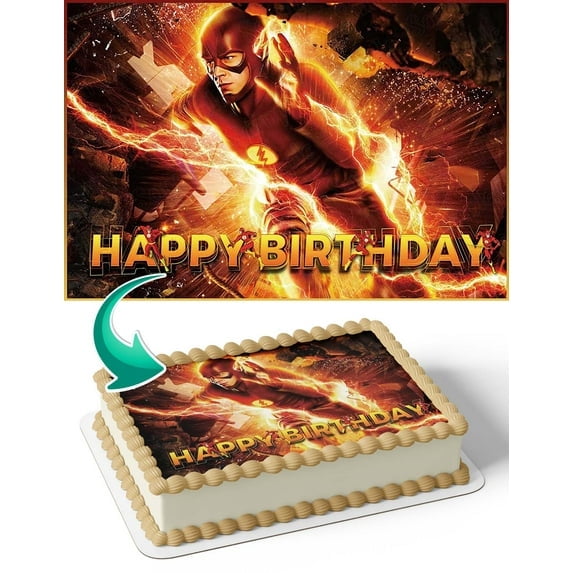 Flash Super Hero Happy Birthday Edible Image Cake Topper For Half Sheet ...