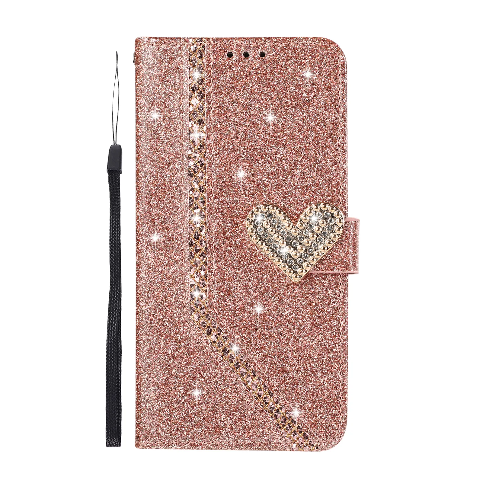Flash wallet phone case with luxurious shiny heart shape suitable for ...