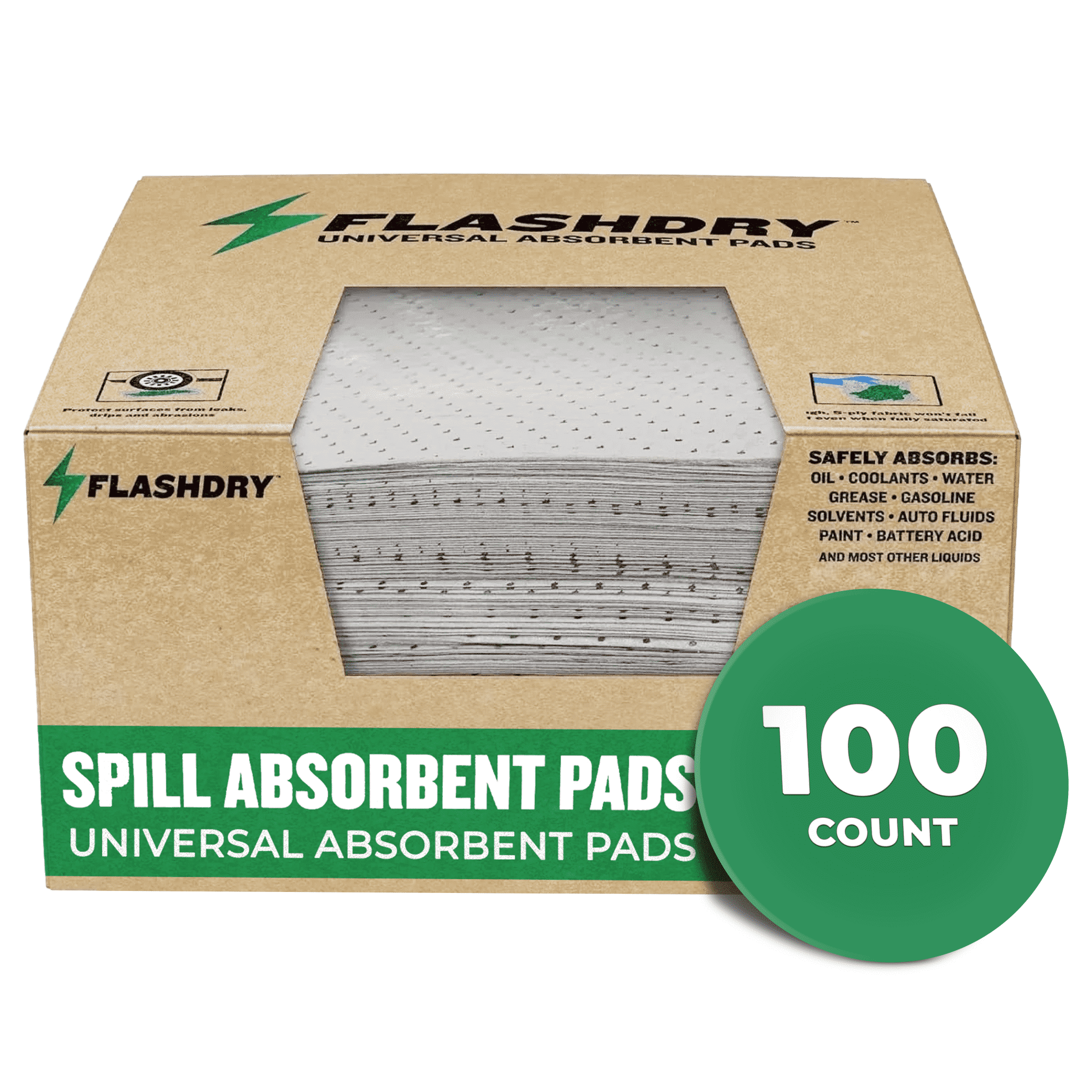 FlashDry Universal Spill Absorbent Pads 100 Count 17.5" x 13.5 ...