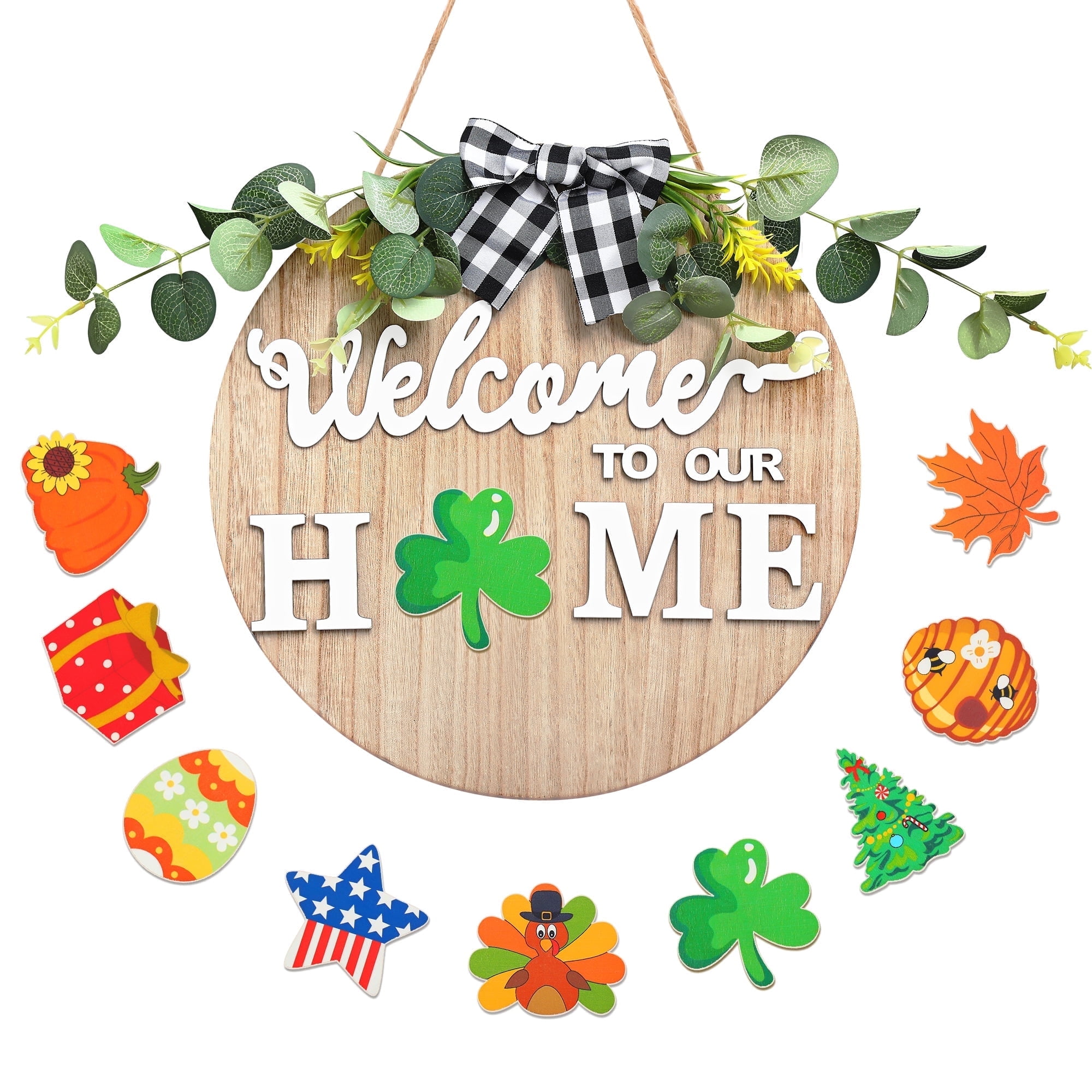FlashWee Seasonal Interchangeable Welcome Sign for Front Door – White ...