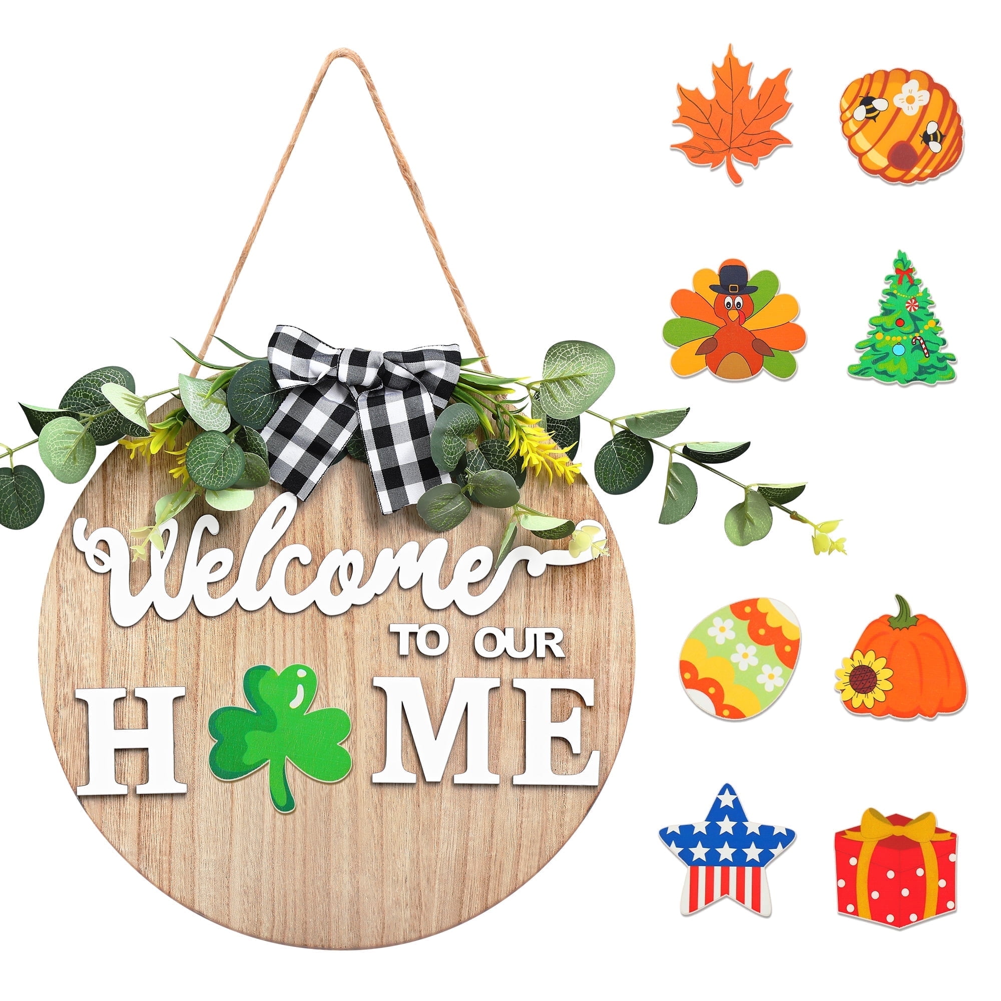 FlashWee Seasonal Welcome Sign for Front Door – White Rustic Wreath ...