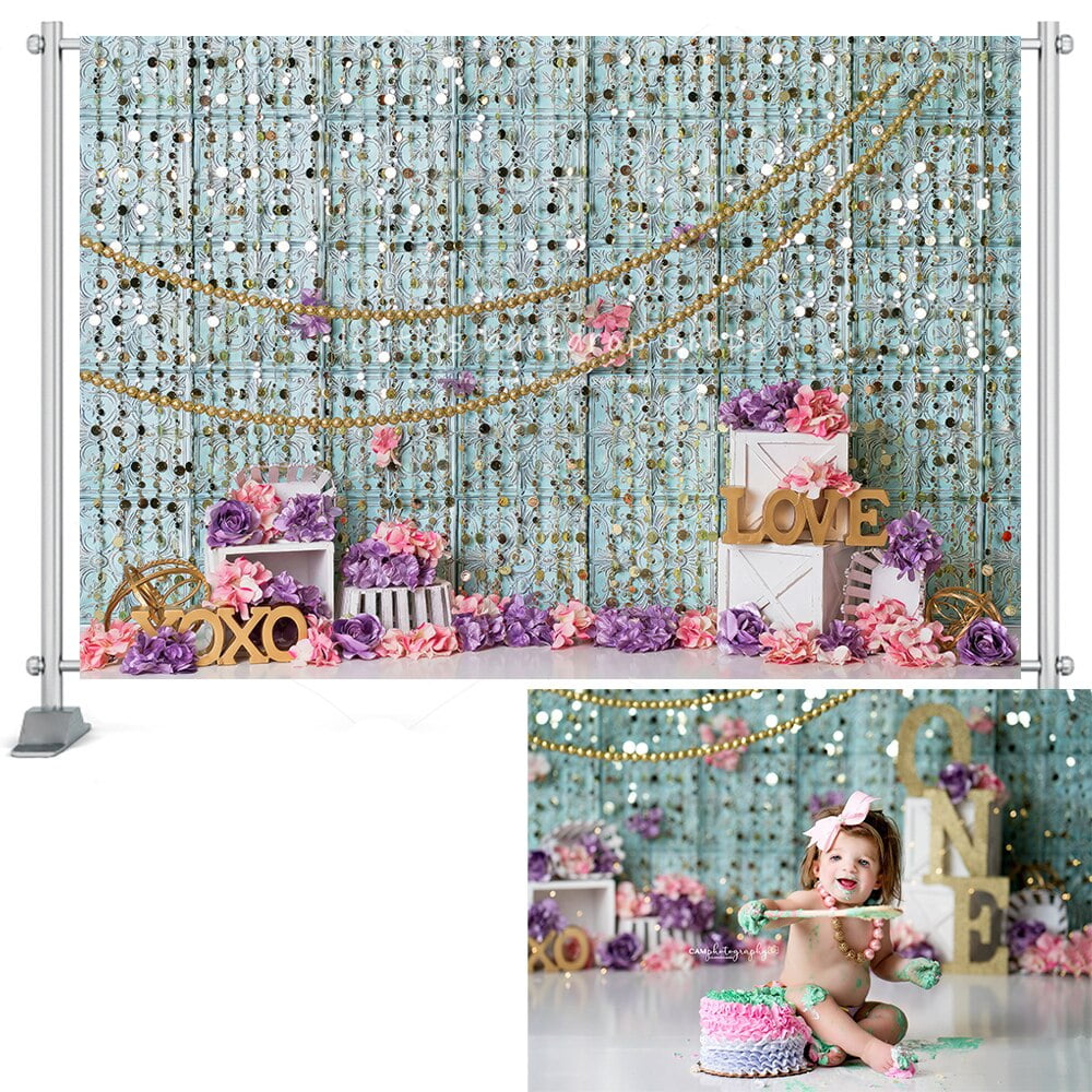 Flashing Curtain Kids Cake Smash Photography Backdrops Birthday Floral ...