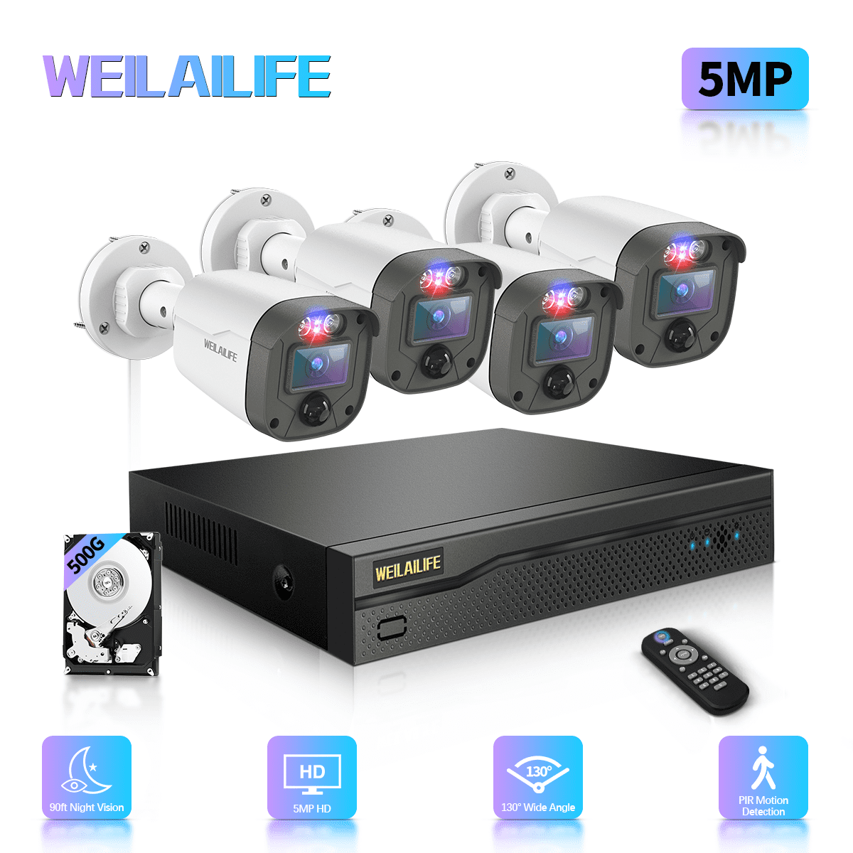 【Flashing LEDs Visual Alert】 Outdoor Wired Security Camera System, Home ...