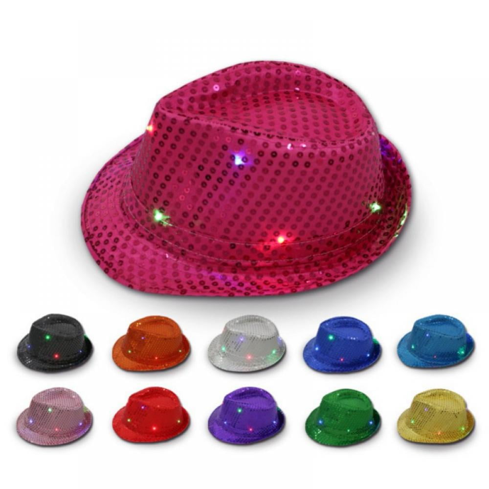 Flashing Light Up LED Fedora Trilby Sequin Fancy Dress Dance Party Hat ...
